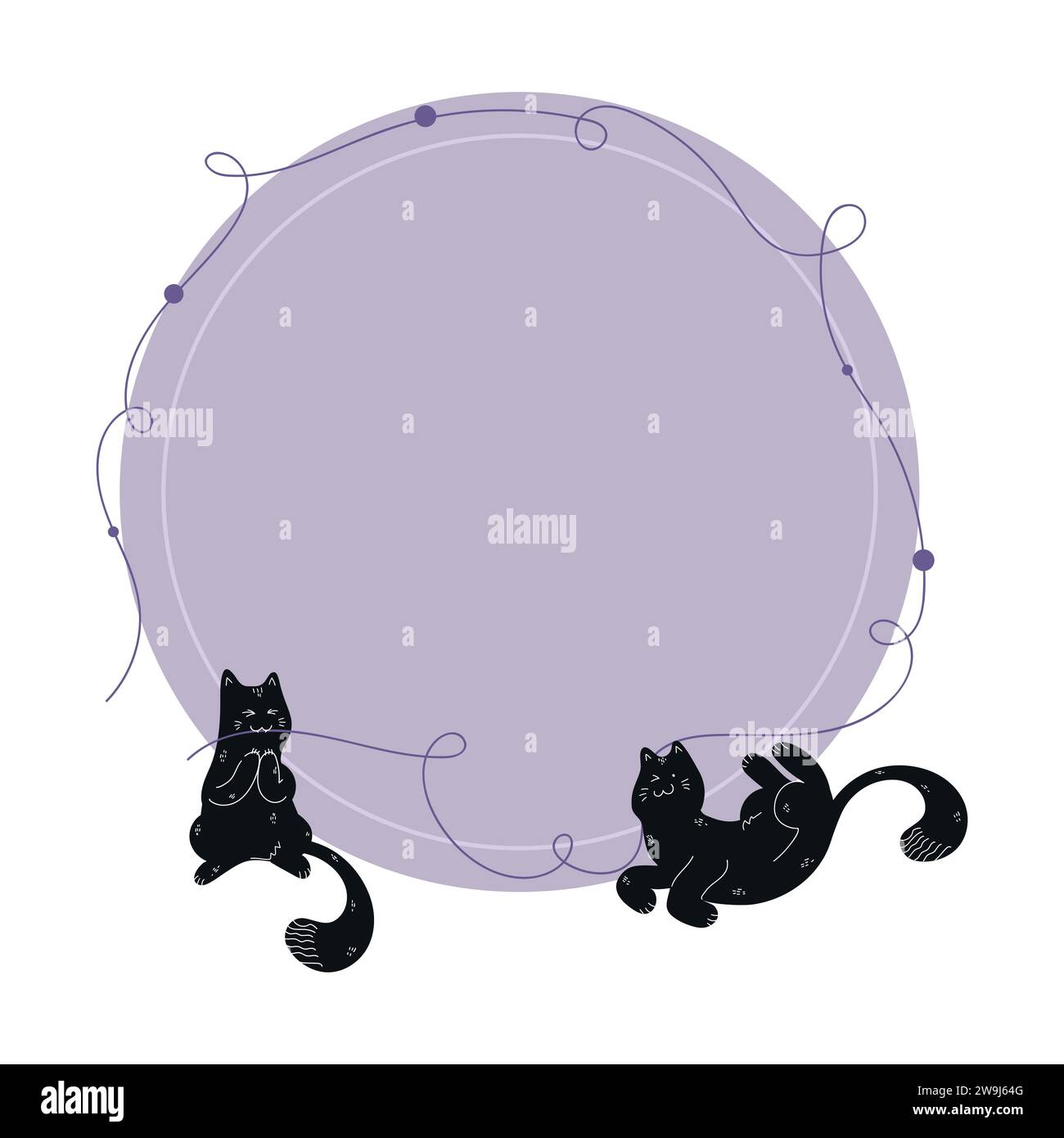 Circle template decorated with black hand drawn cat silhouettes drawn ...