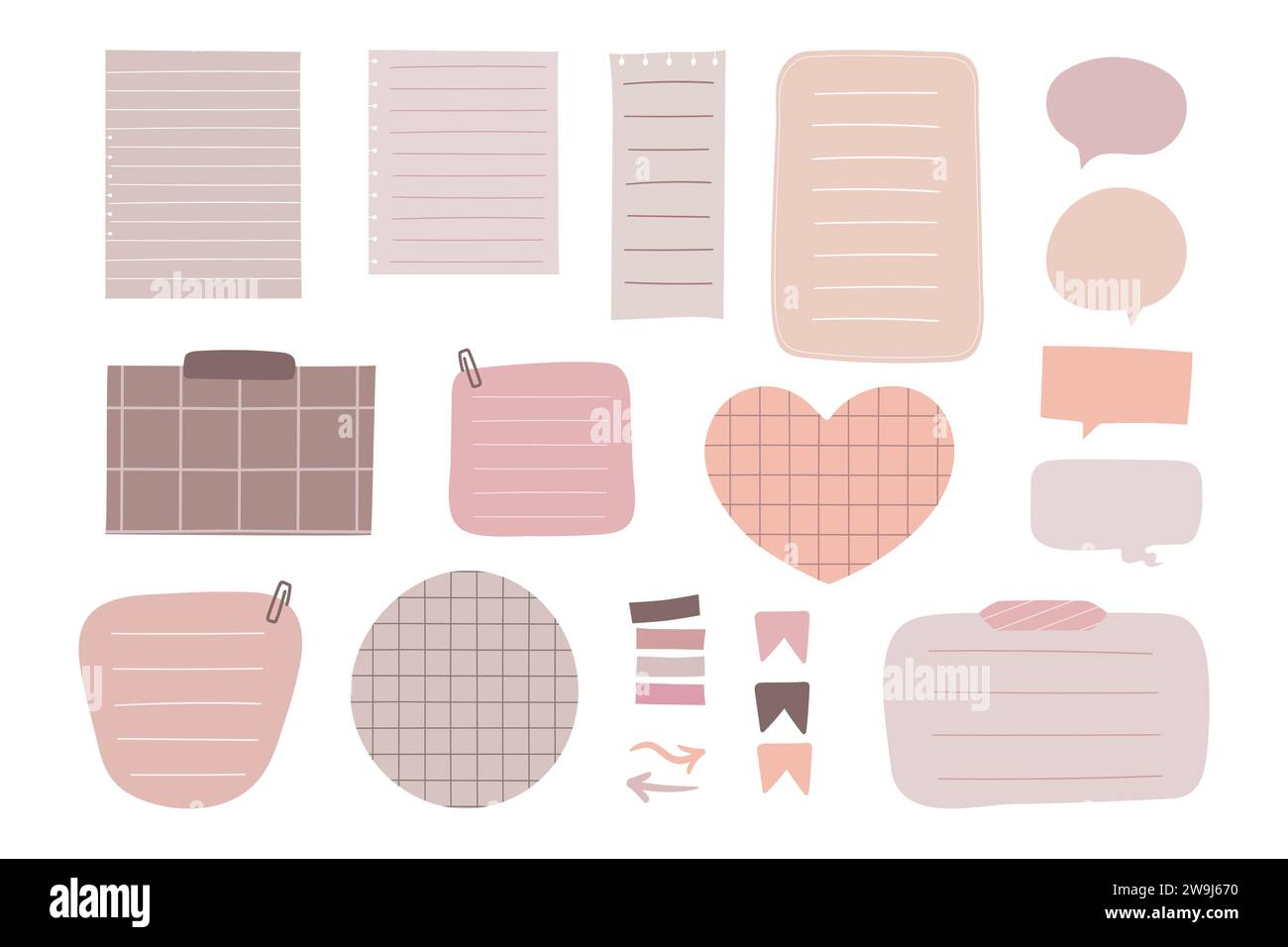 Collection of pastel colored paper notes. Blank banners, planner sticky ...