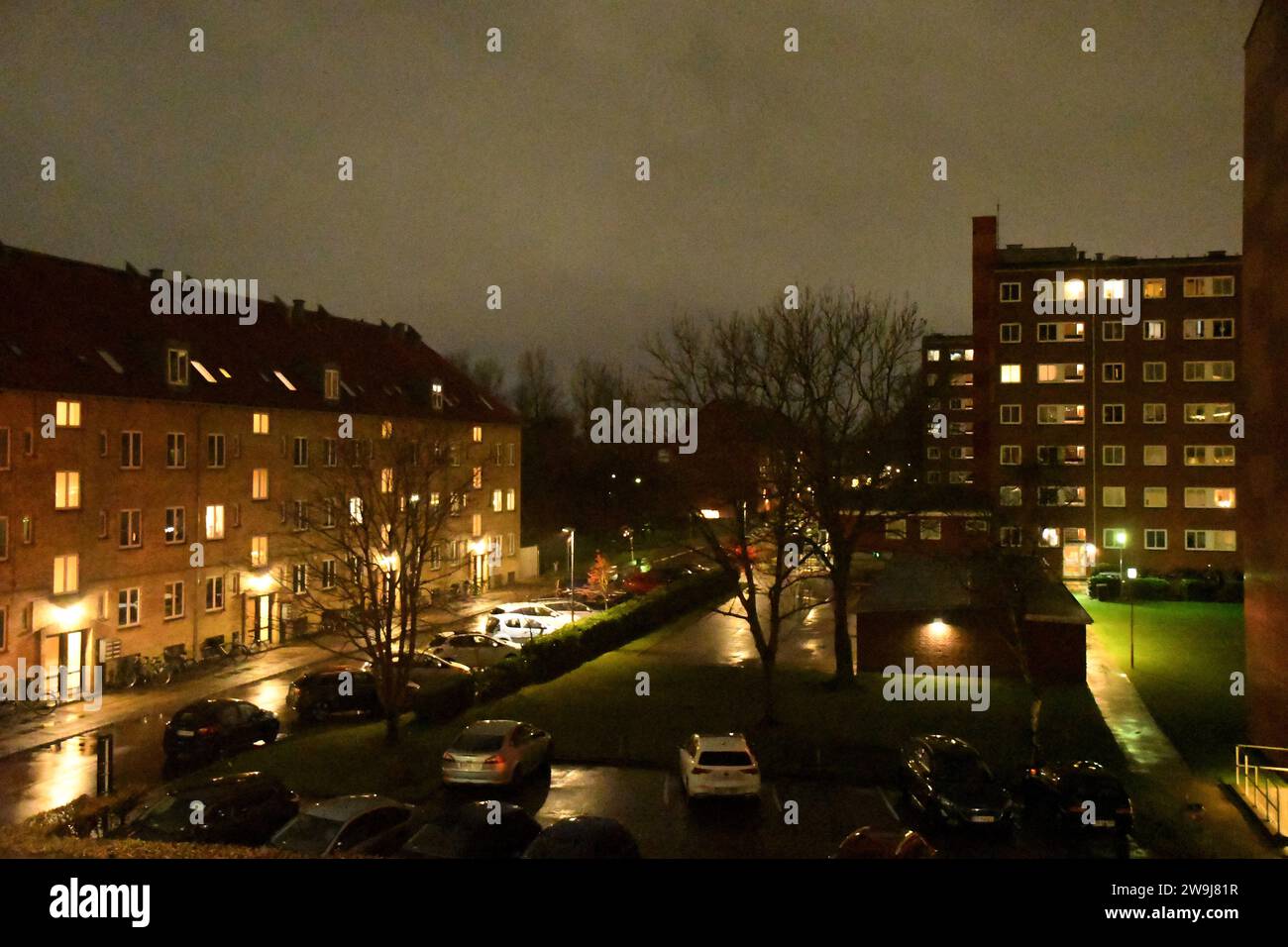Copenhagen, Denmark /28 December 2023/.Weather night rain fall in ...