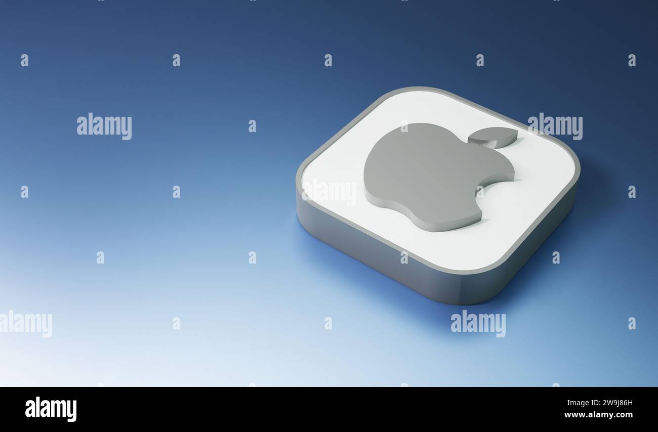 Pune, India - December 2023: Apple Inc. Company Logo on Blue Background ...