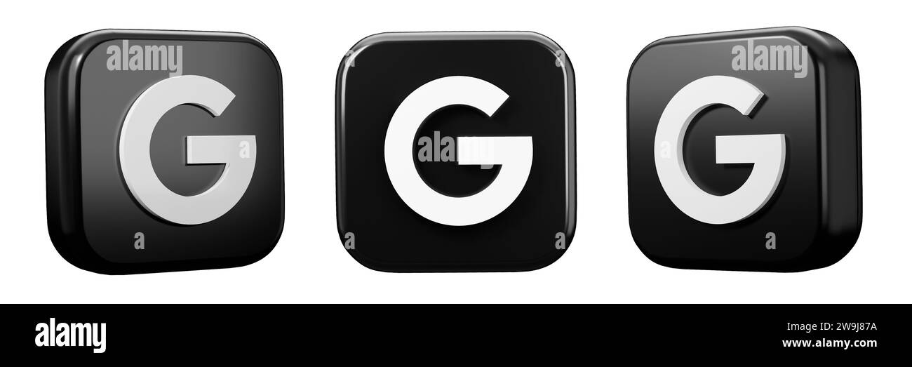 Pune, India - December 2023: Google App logo in black rounded 3d render ...