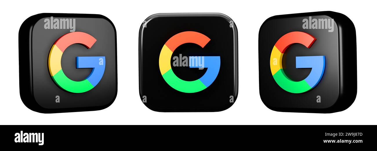 Pune, India - December 2023: Google App logo in black rounded 3d render ...