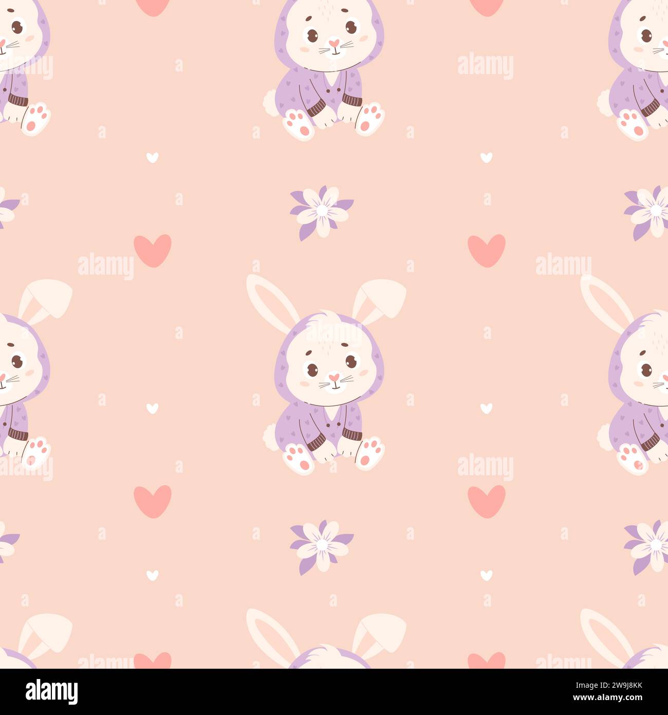 Seamless pattern with cute animal bunny with pajamas. Vector ...