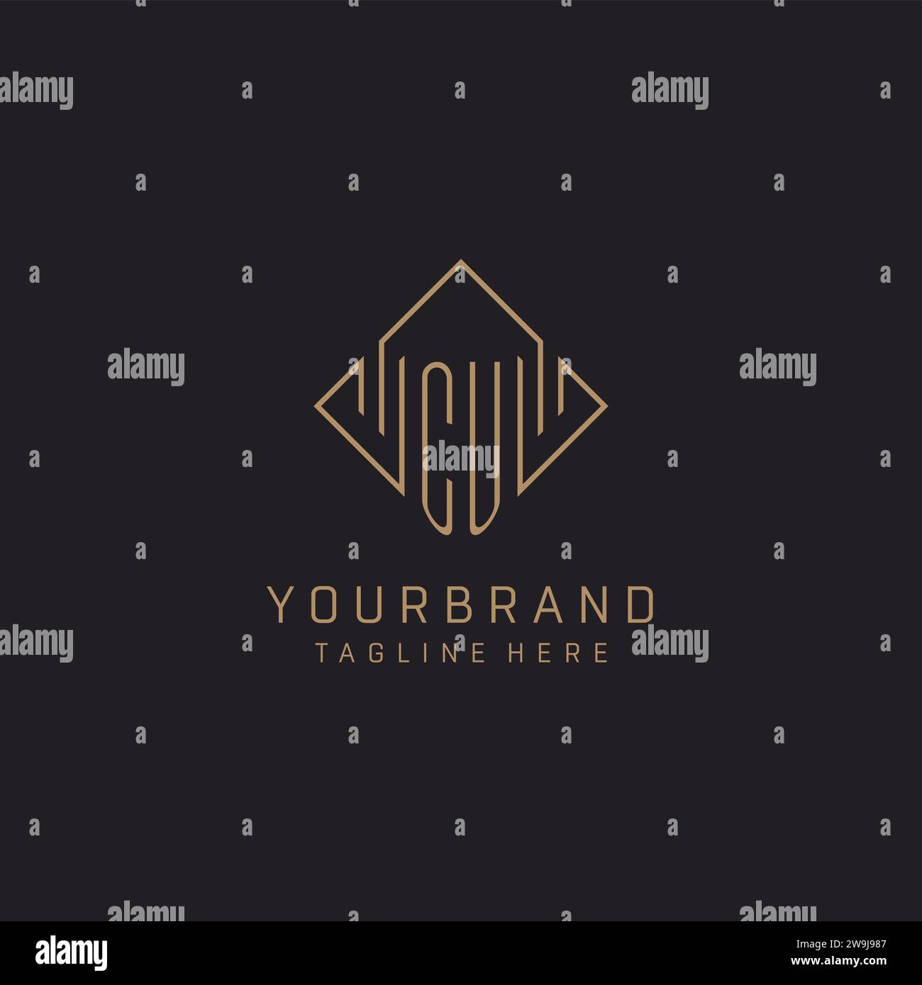 Monogram CU with rhombus line logo style, Luxury elegant logo design ...