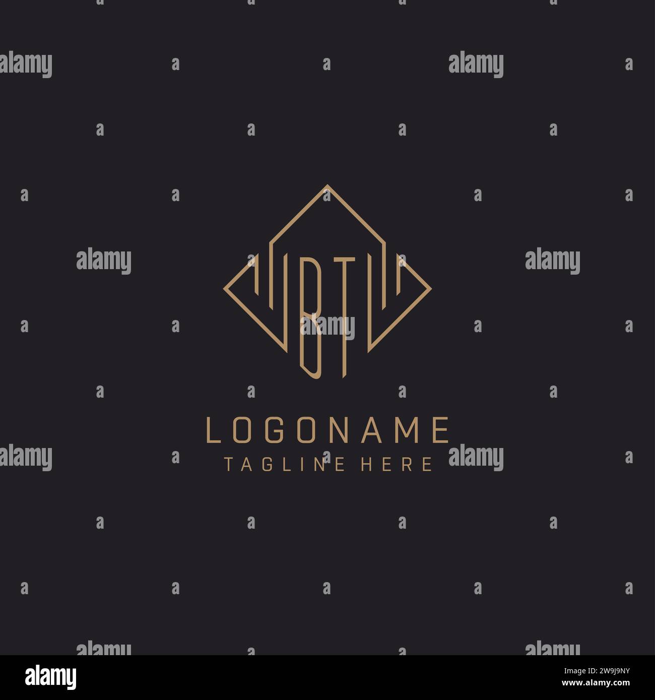 Monogram BT with rhombus line logo style, Luxury elegant logo design ...