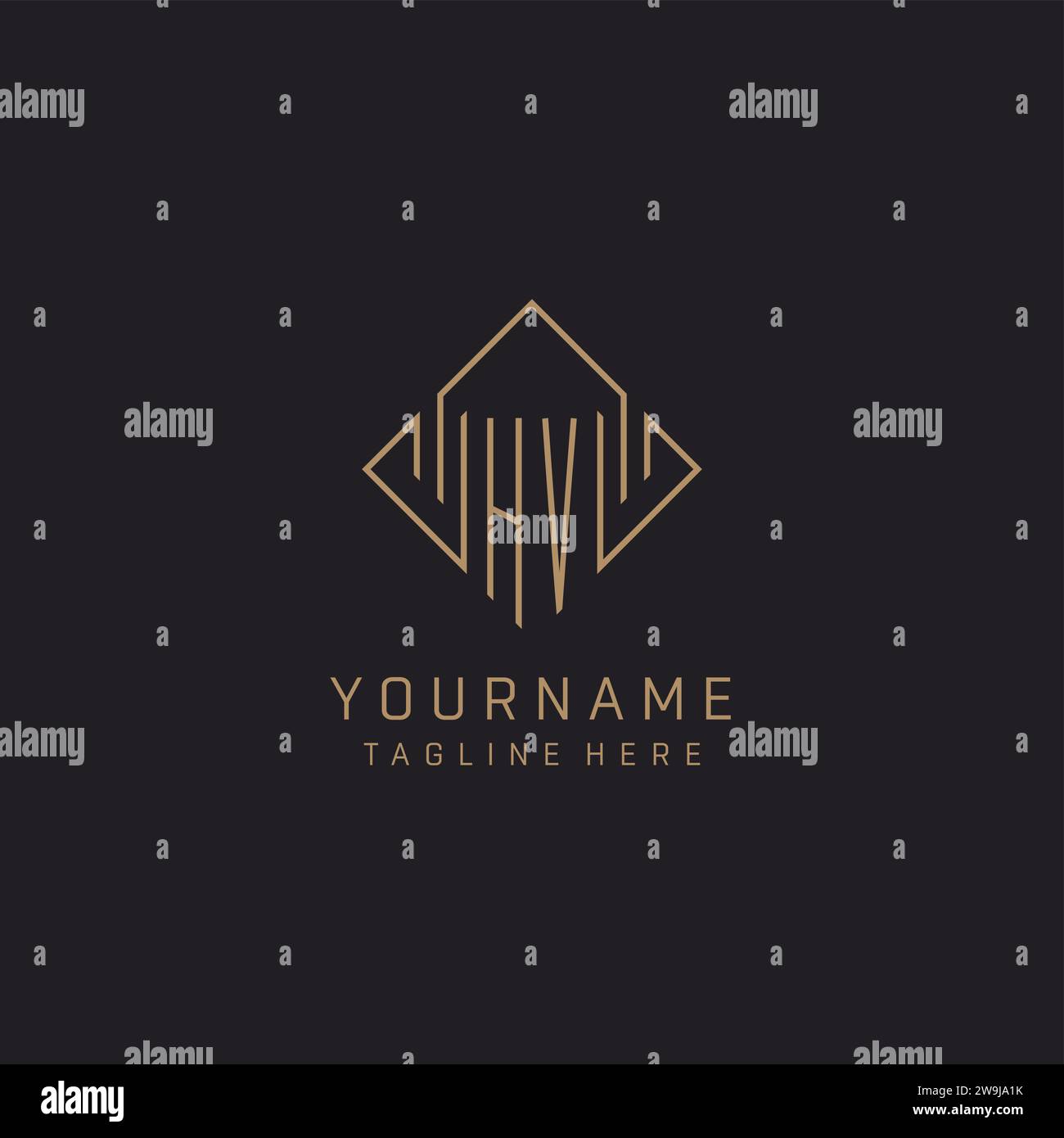 Monogram HV with rhombus line logo style, Luxury elegant logo design ...