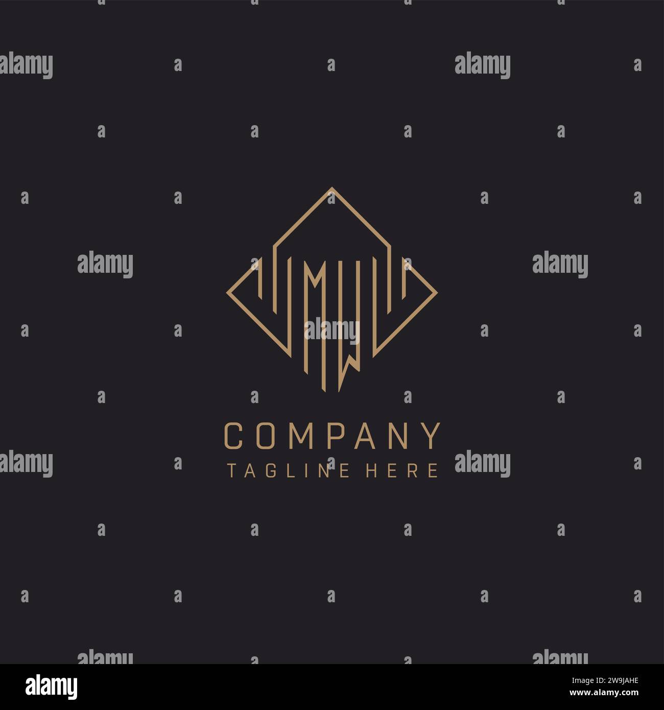 Monogram MW with rhombus line logo style, Luxury elegant logo design ...