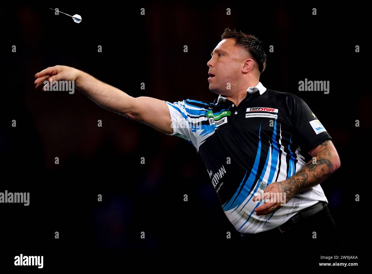 Gerwyn Price during his match against Brendan Dolan on day eleven of ...