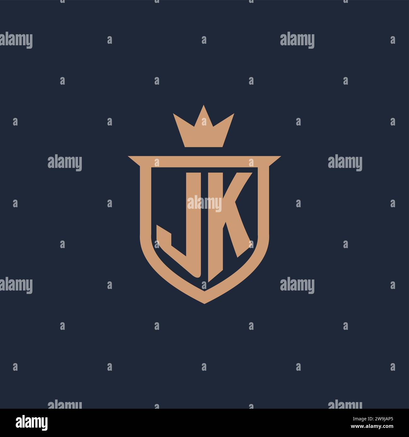 JK monogram initial logo with shield and crown style design ideas Stock ...