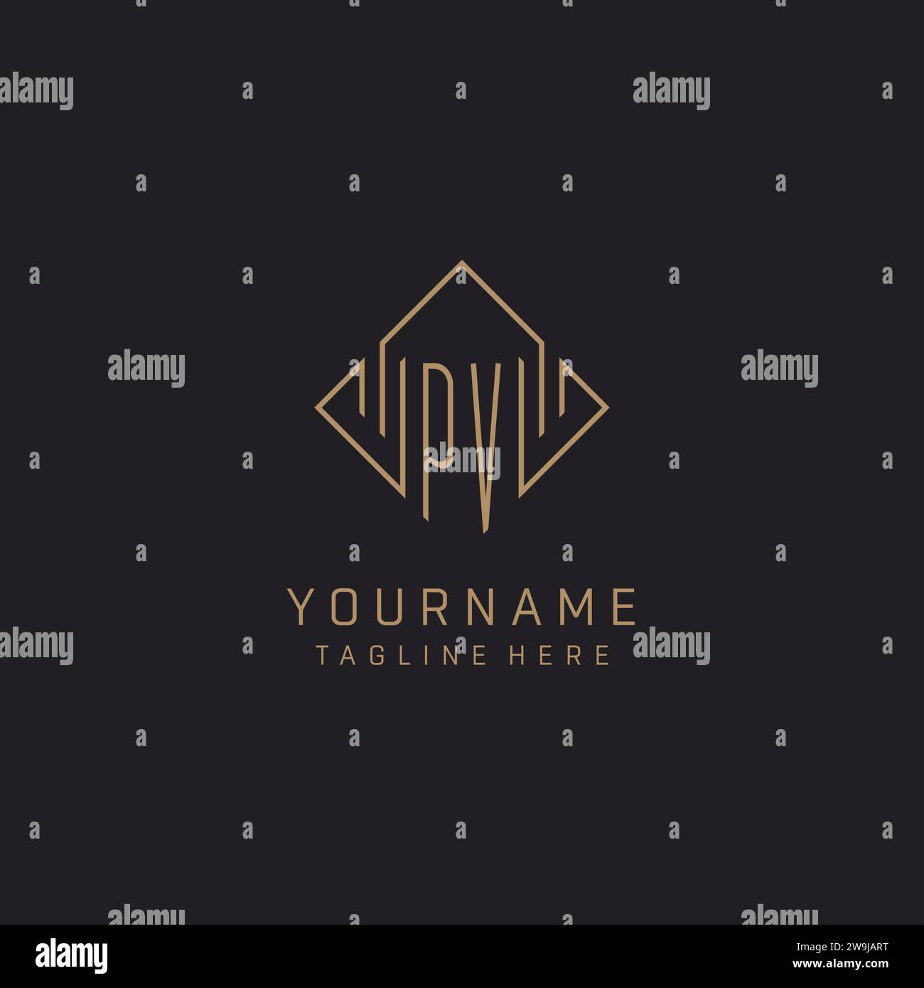 Monogram PV with rhombus line logo style, Luxury elegant logo design ...