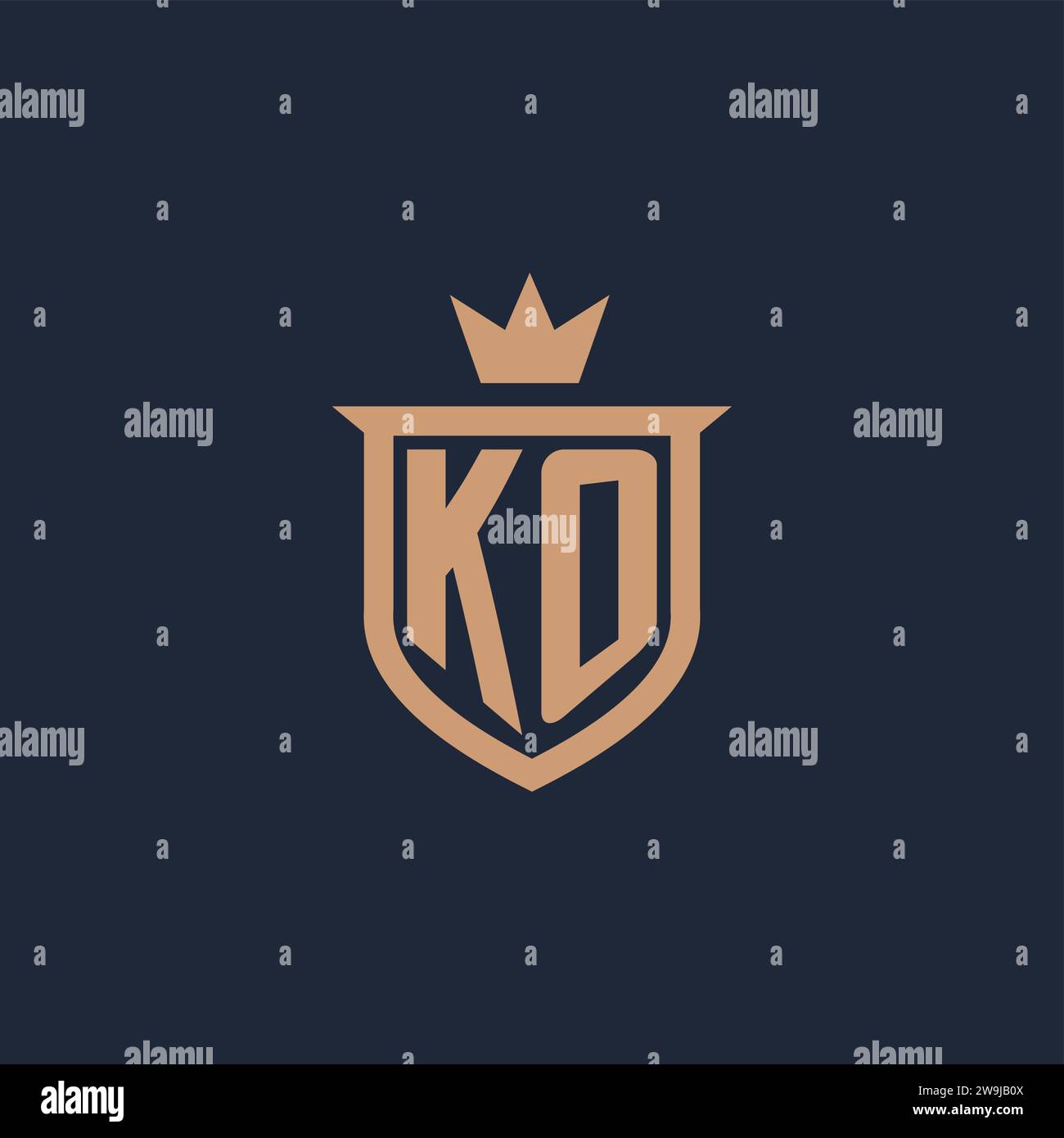 KO monogram initial logo with shield and crown style design ideas Stock ...
