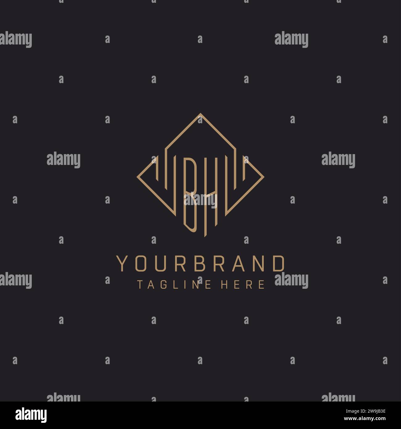 Monogram BH with rhombus line logo style, Luxury elegant logo design ...