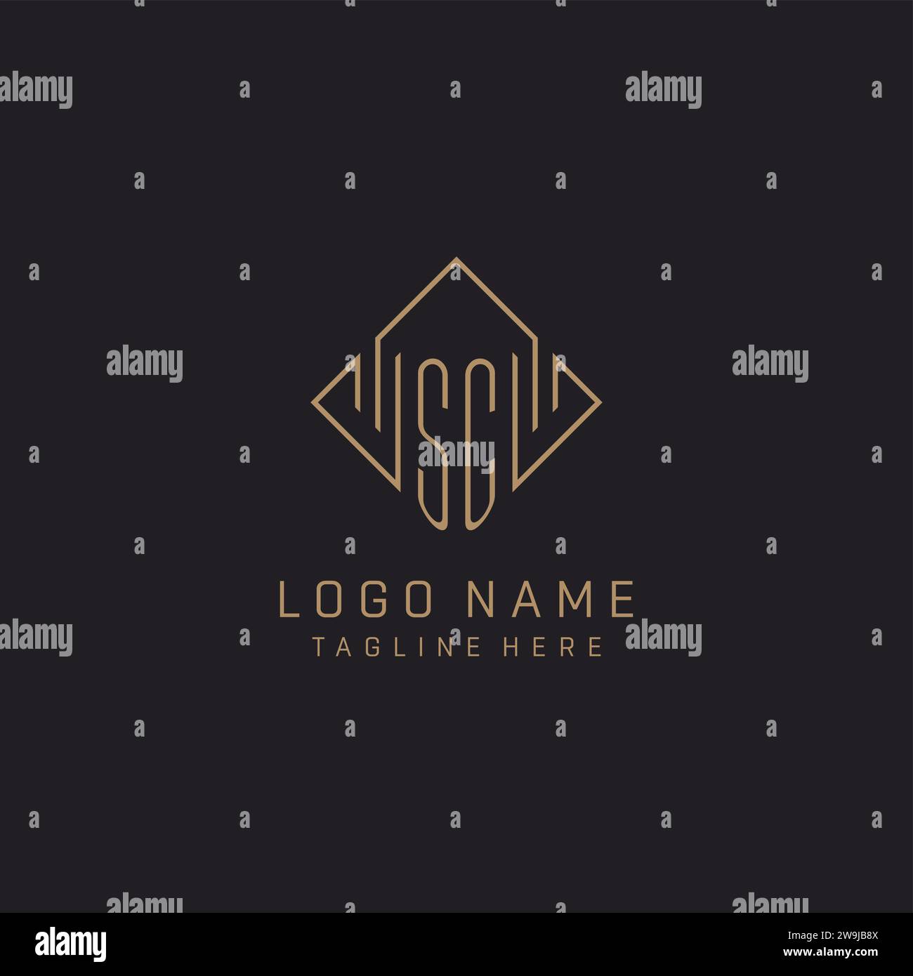 Monogram SC with rhombus line logo style, Luxury elegant logo design ...