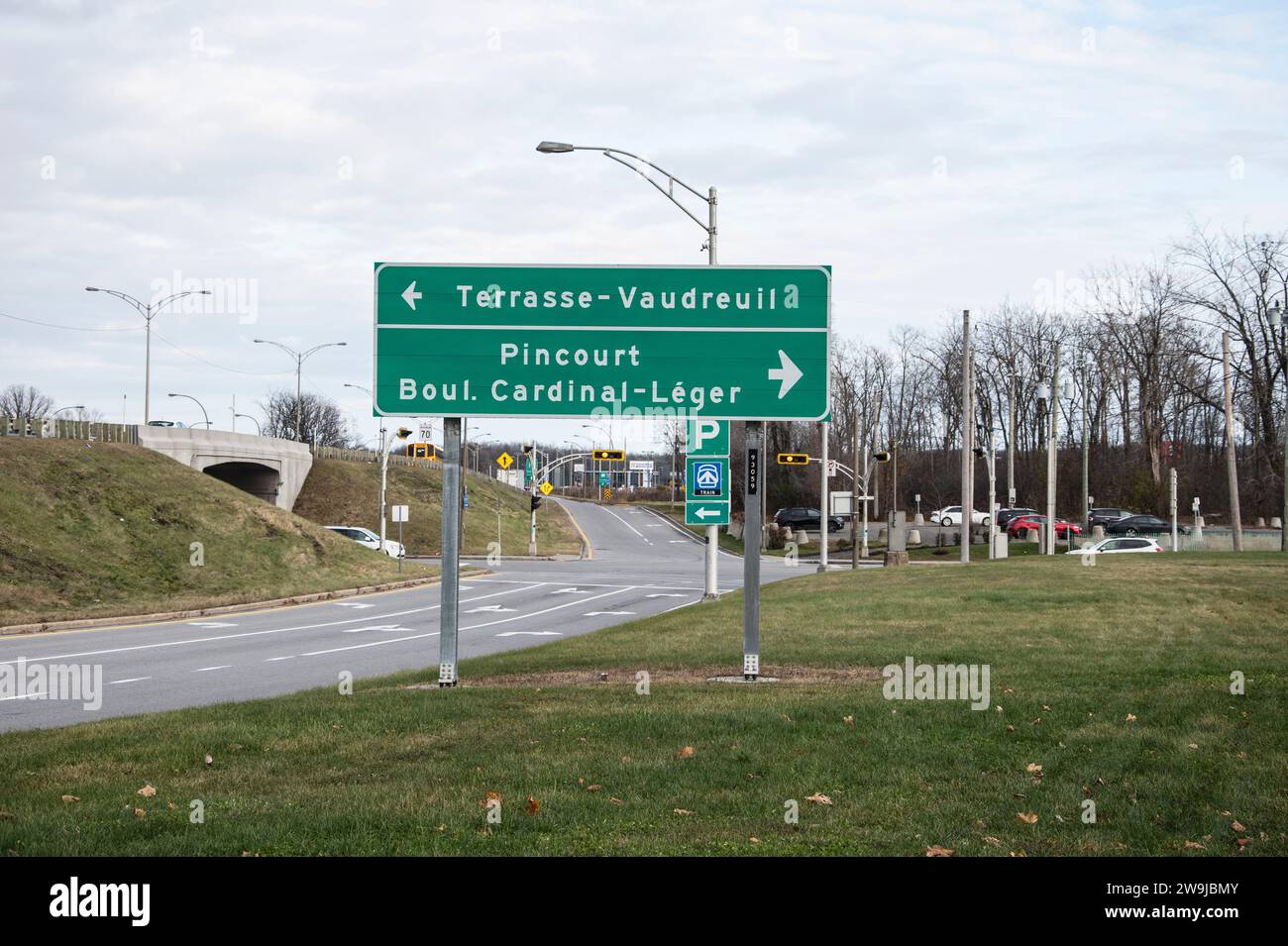 Boulevard Cardinal-Leger highway sign in Pincourt, Quebec, Canada Stock ...