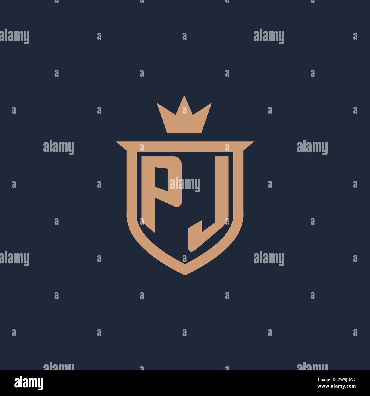 PJ monogram initial logo with shield and crown style design ideas Stock ...