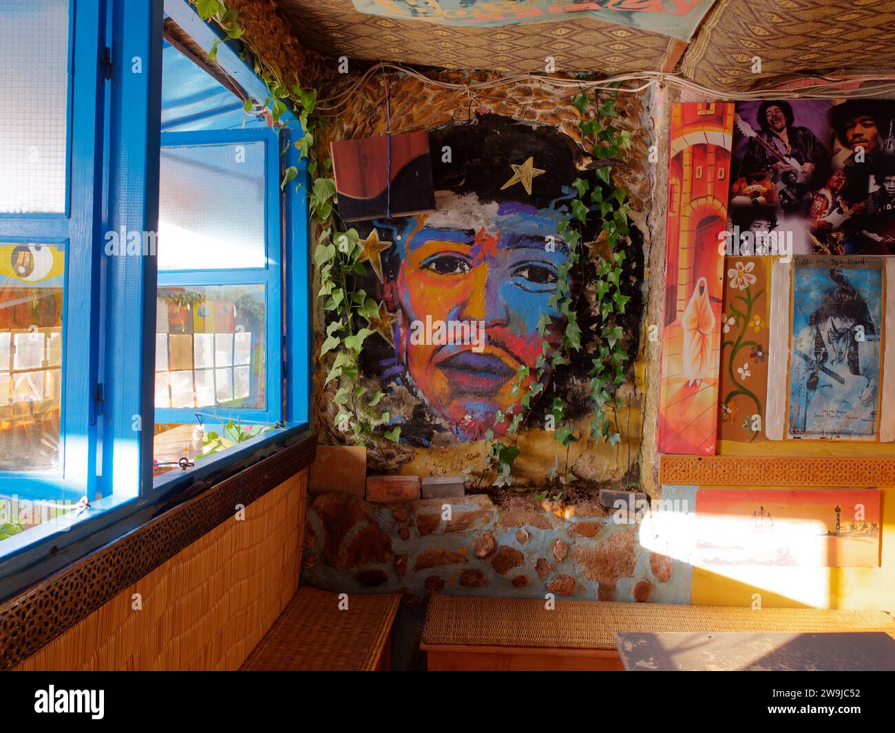 Jimi Hendrix Themed Cafe interior in the village of Diabat close to the ...