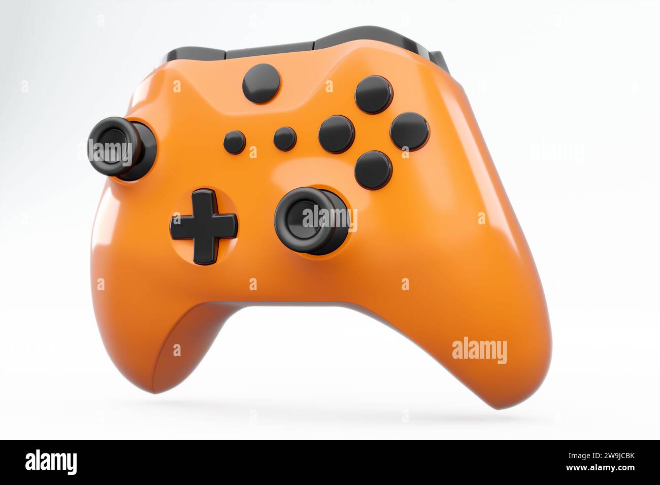 Realistic orange video game joystick or gamepad on white background. 3D ...