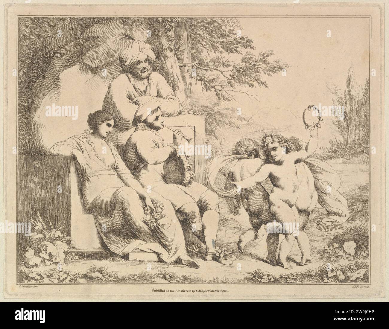 Three Putti Dancing to a Piper 1953 by Charles Reuben Ryley Stock Photo ...