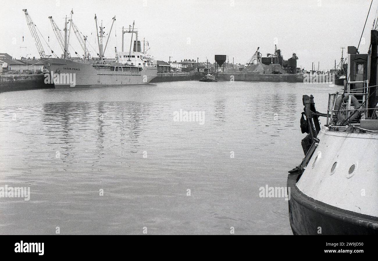 1972, historical picture of the docks at Fleetwood, Lancs, England, UK ...