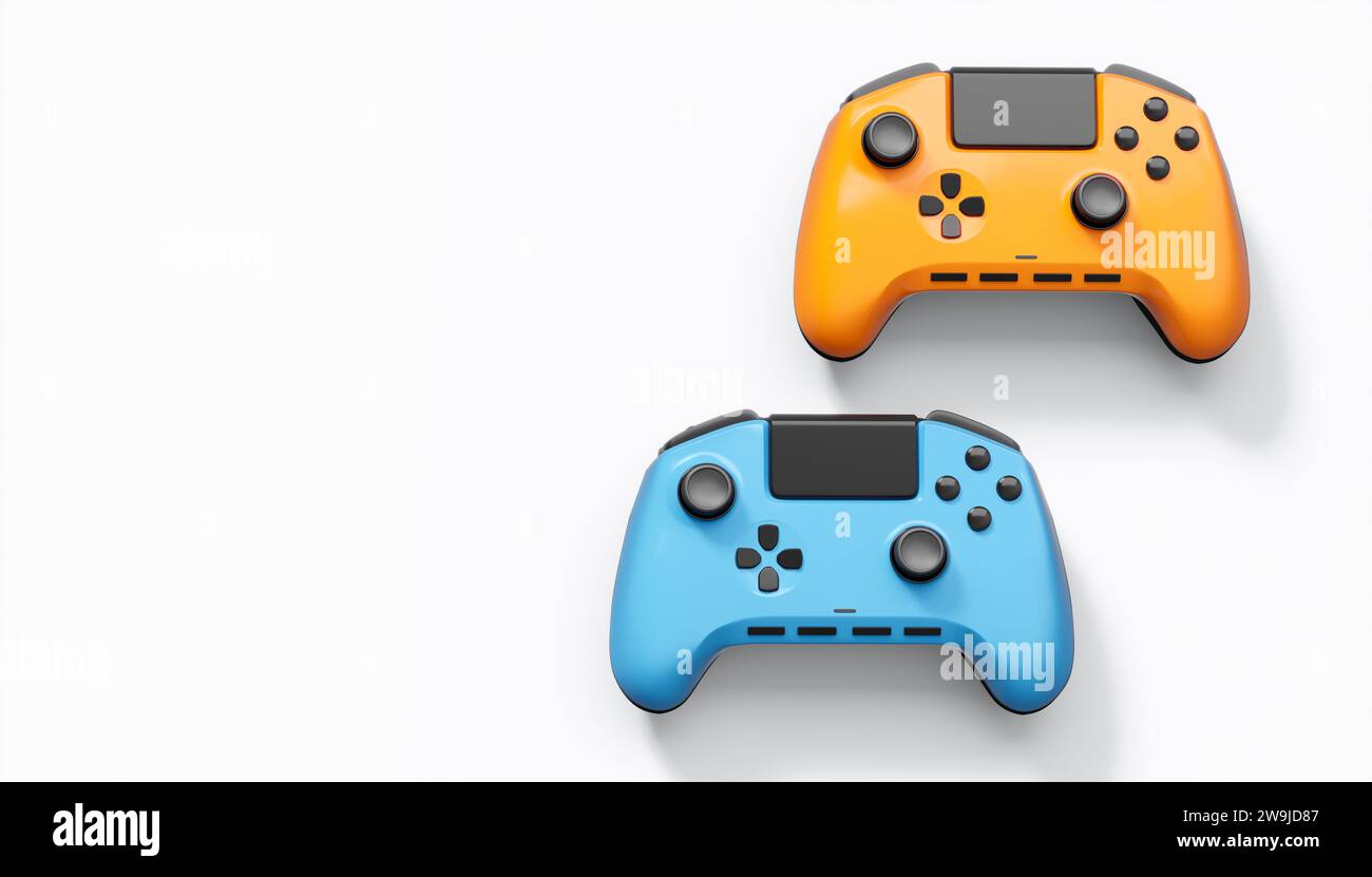 Realistic colorful video game joysticks or gamepads with color buttons ...