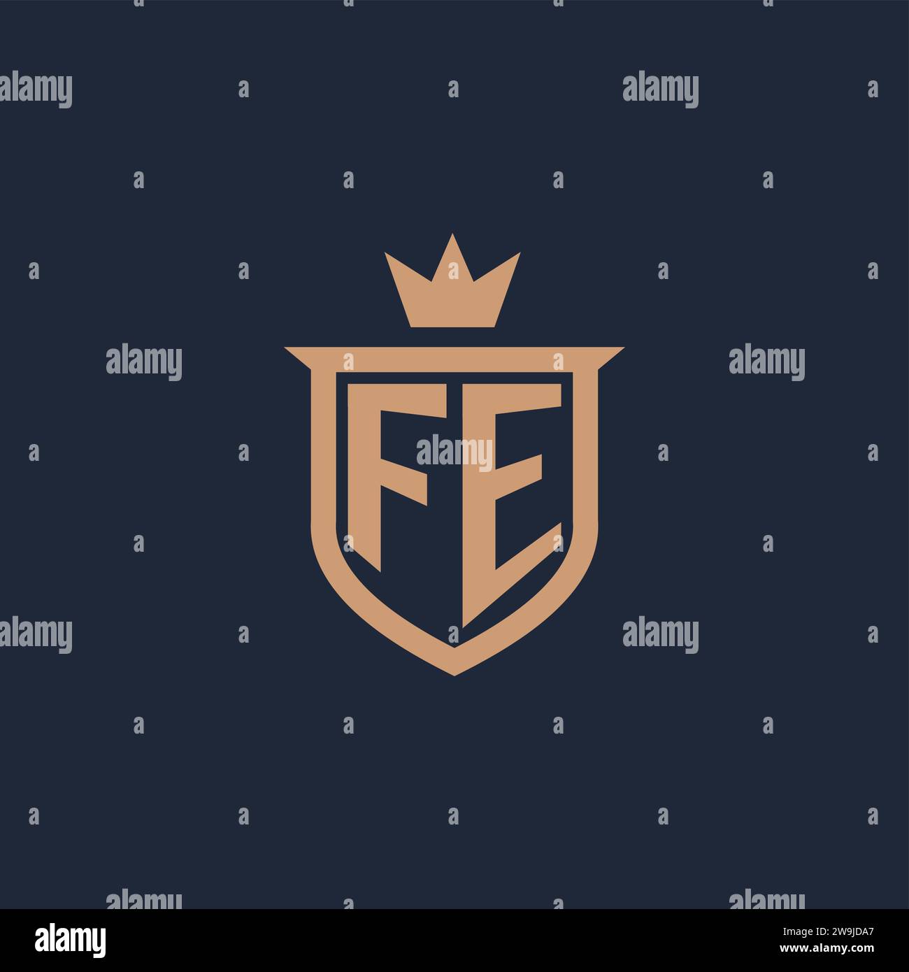 FE monogram initial logo with shield and crown style design ideas Stock ...