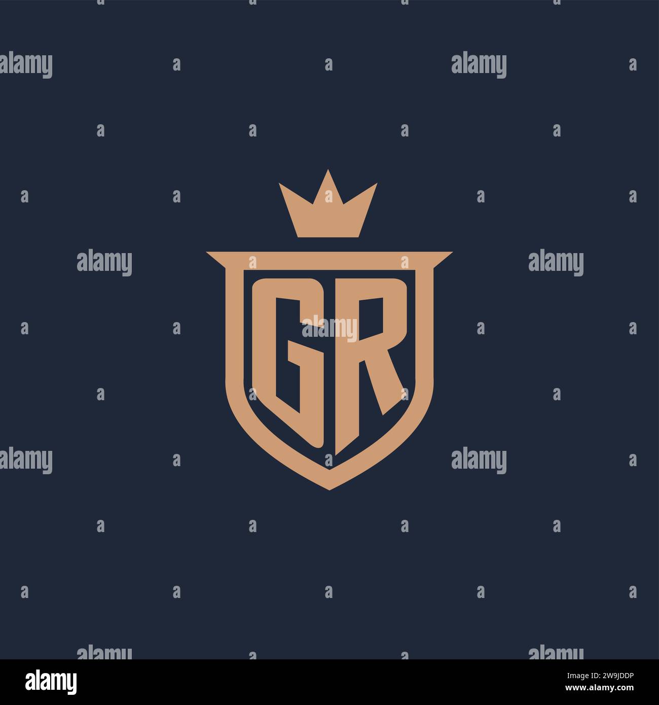 GR monogram initial logo with shield and crown style design ideas Stock ...