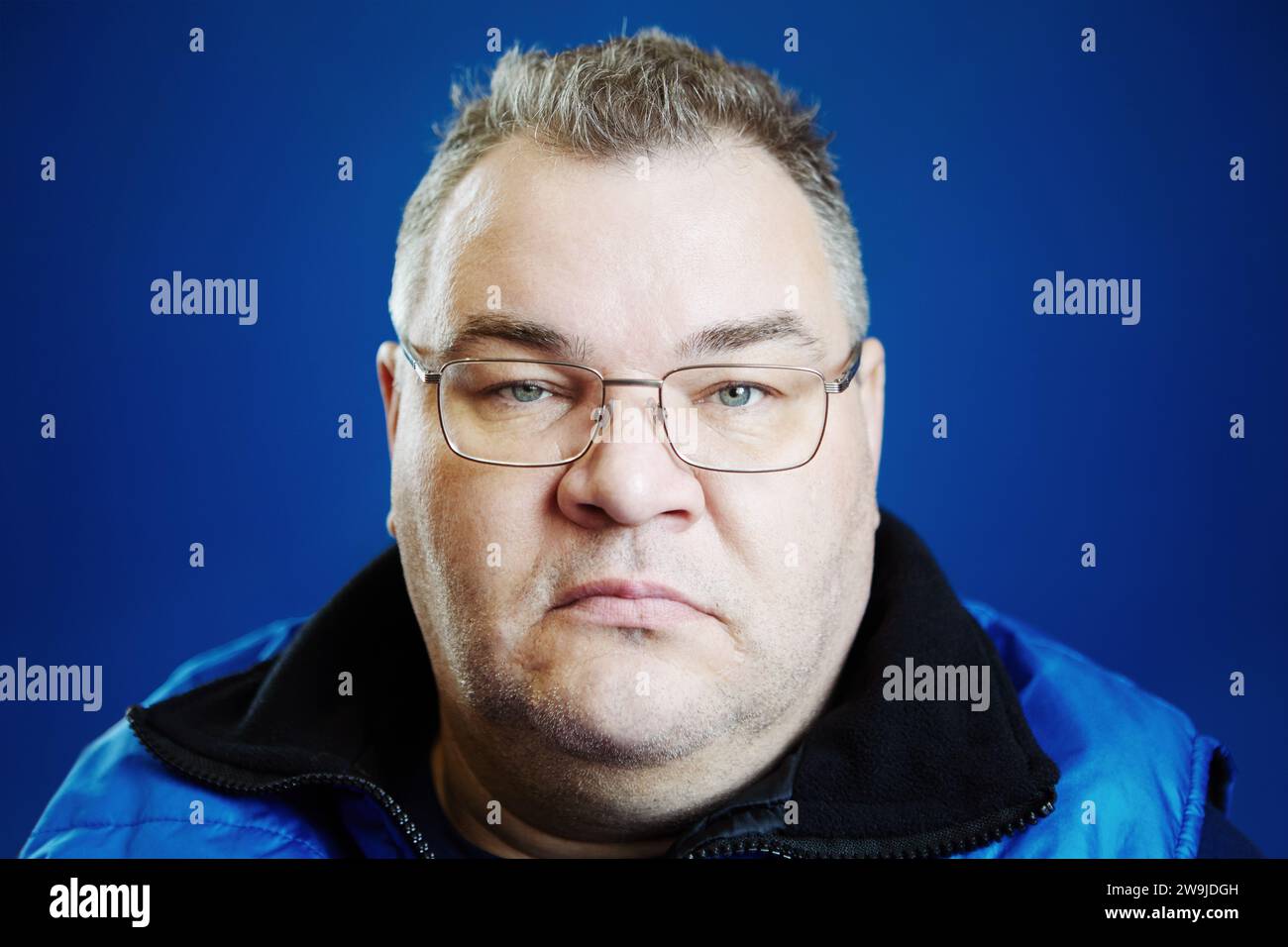 Plump face of Caucasian man 47 years old wearing prescription glasses ...