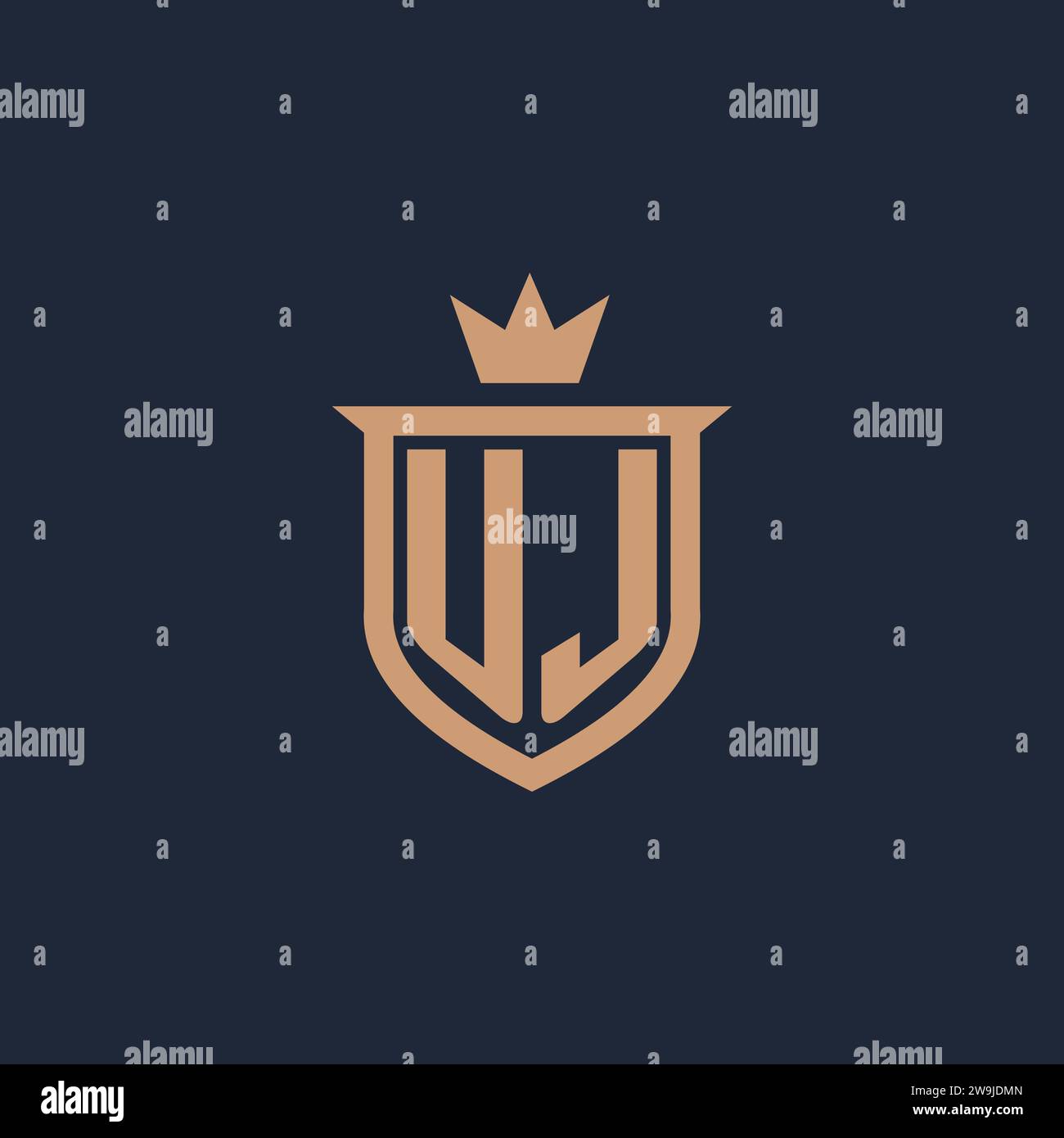 UJ monogram initial logo with shield and crown style design ideas Stock ...