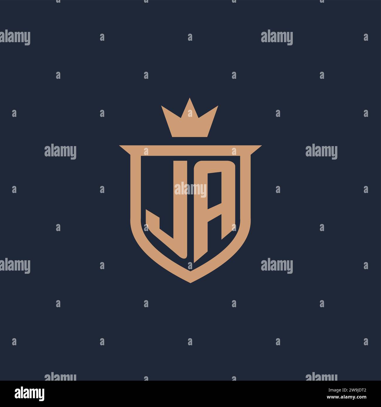 JA monogram initial logo with shield and crown style design ideas Stock ...