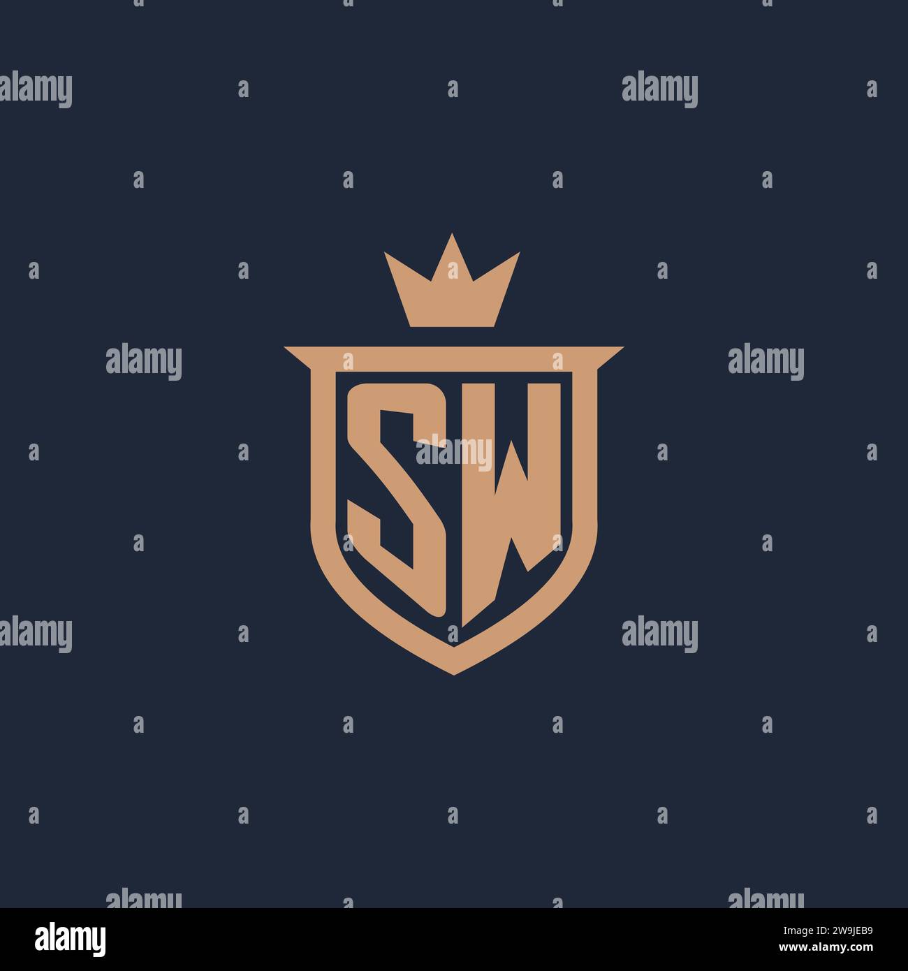 SW monogram initial logo with shield and crown style design ideas Stock ...