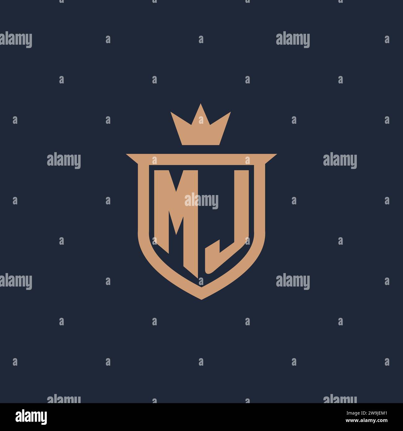 MJ monogram initial logo with shield and crown style design ideas Stock ...