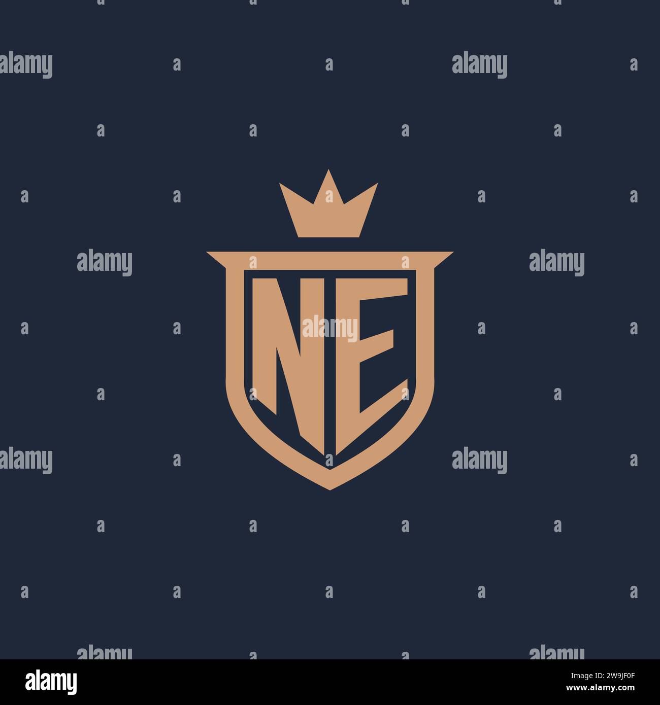 NE monogram initial logo with shield and crown style design ideas Stock ...