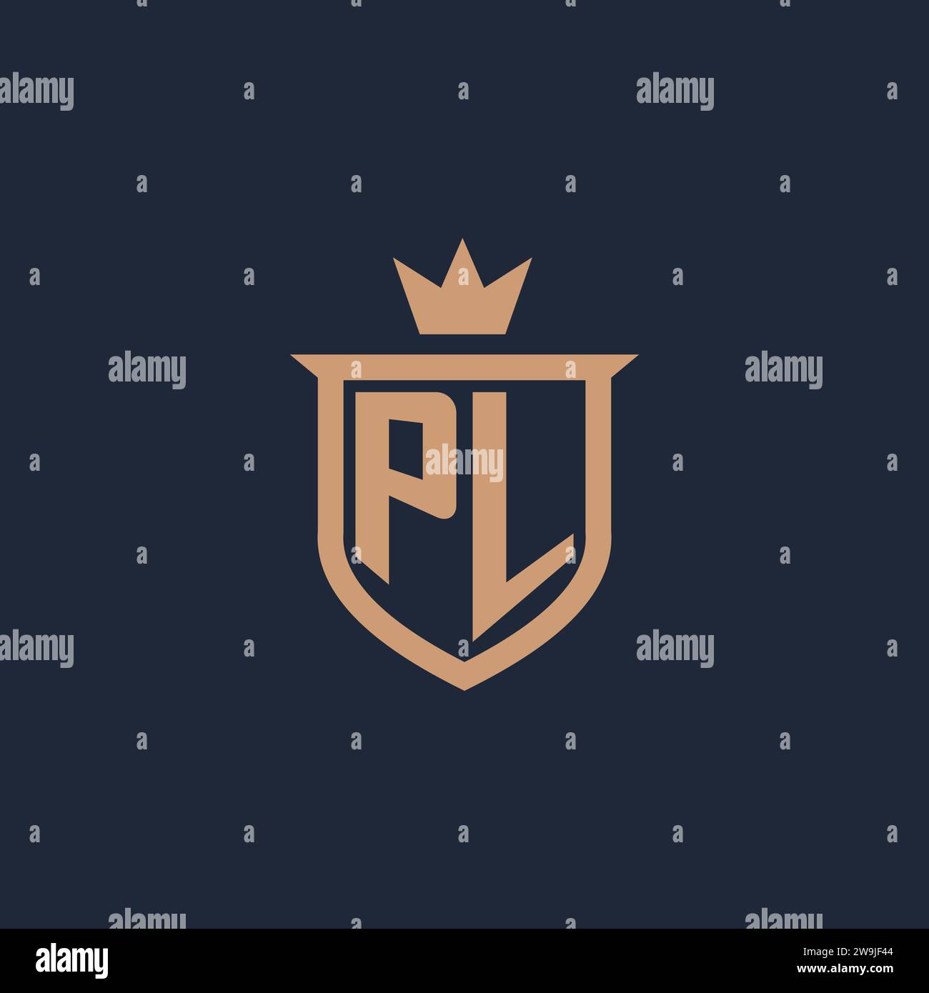 PL monogram initial logo with shield and crown style design ideas Stock ...