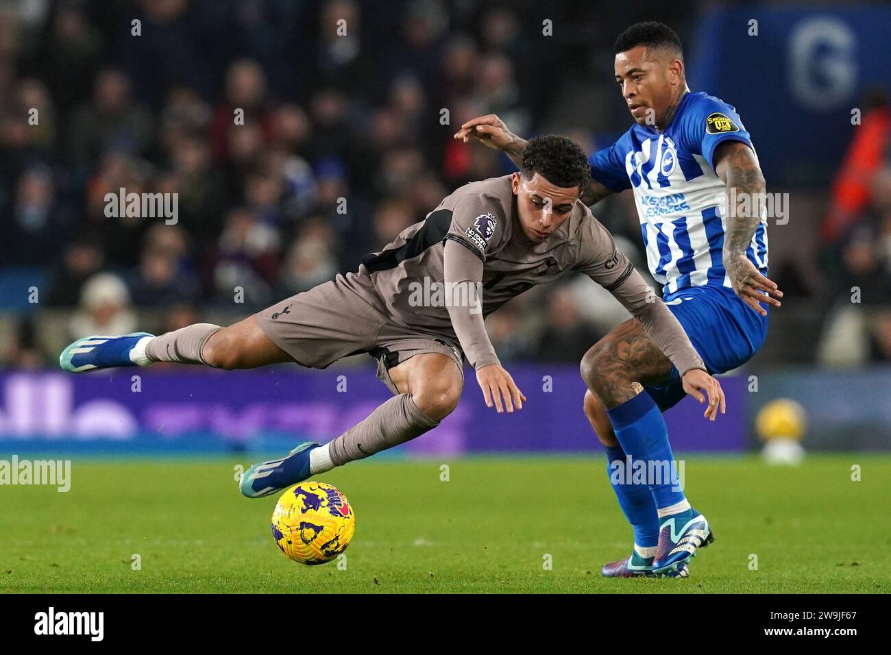 Tottenham Hotspur's Brennan Johnson (left) and Brighton and Hove Albion ...