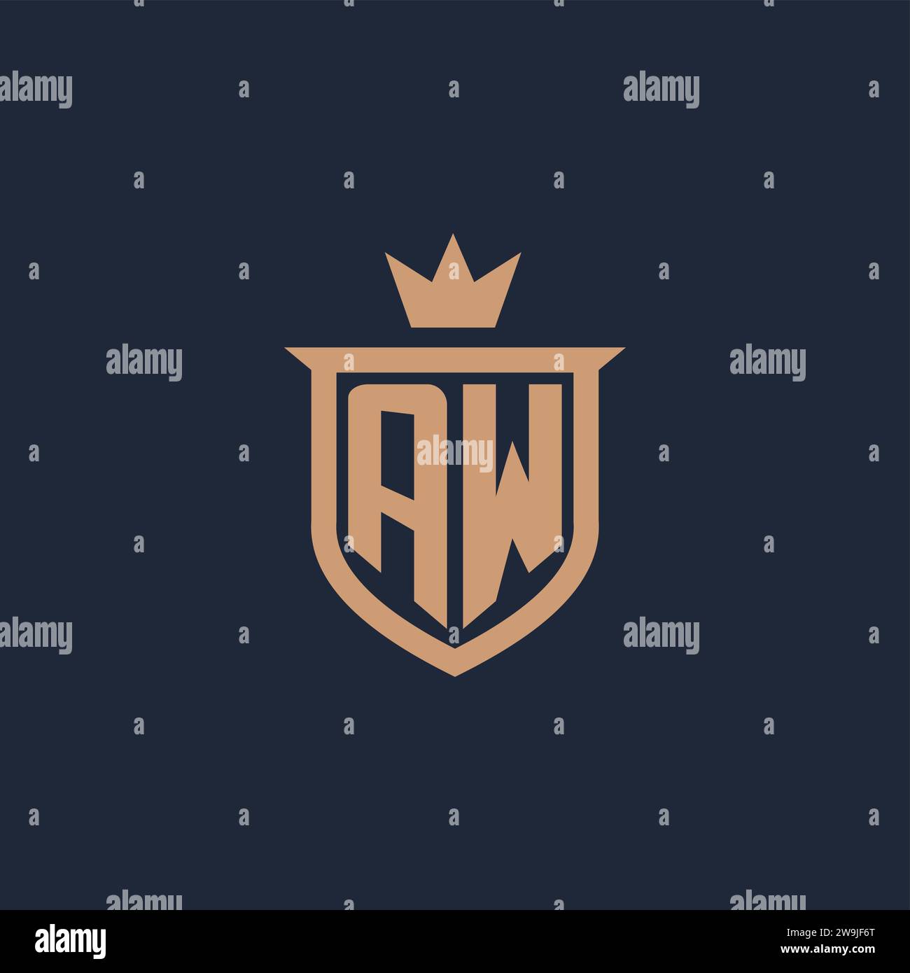 AW monogram initial logo with shield and crown style design ideas Stock ...