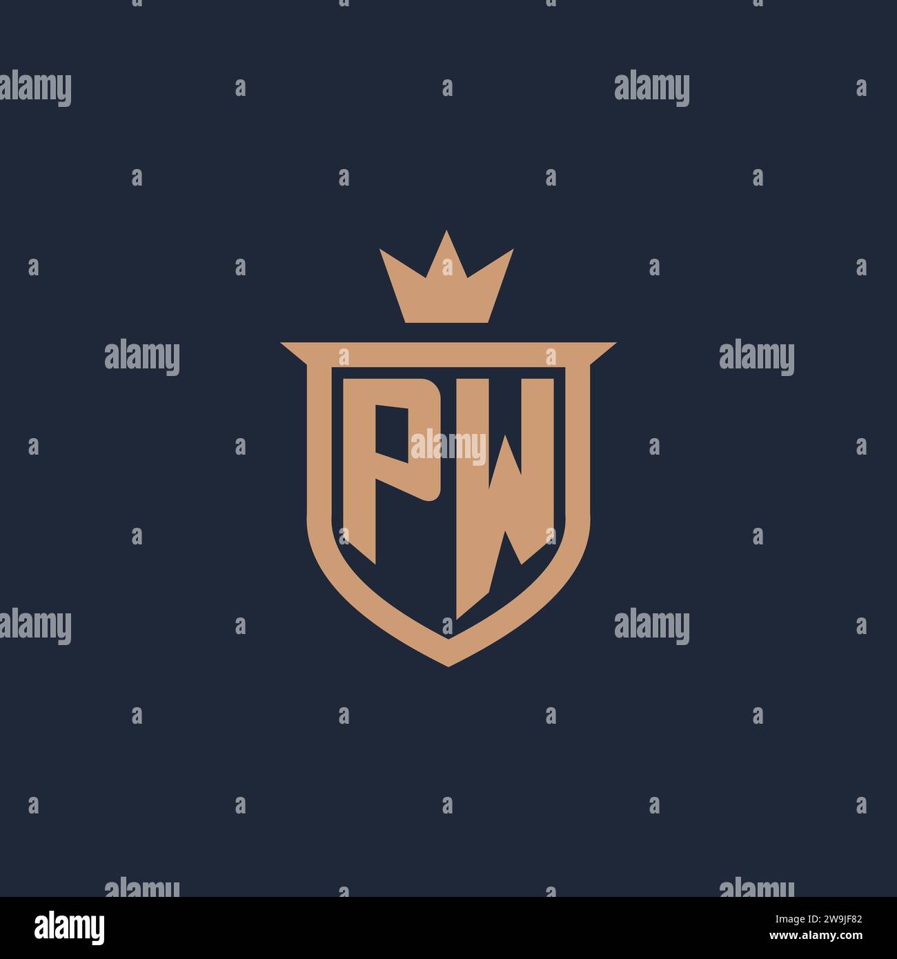PW monogram initial logo with shield and crown style design ideas Stock ...