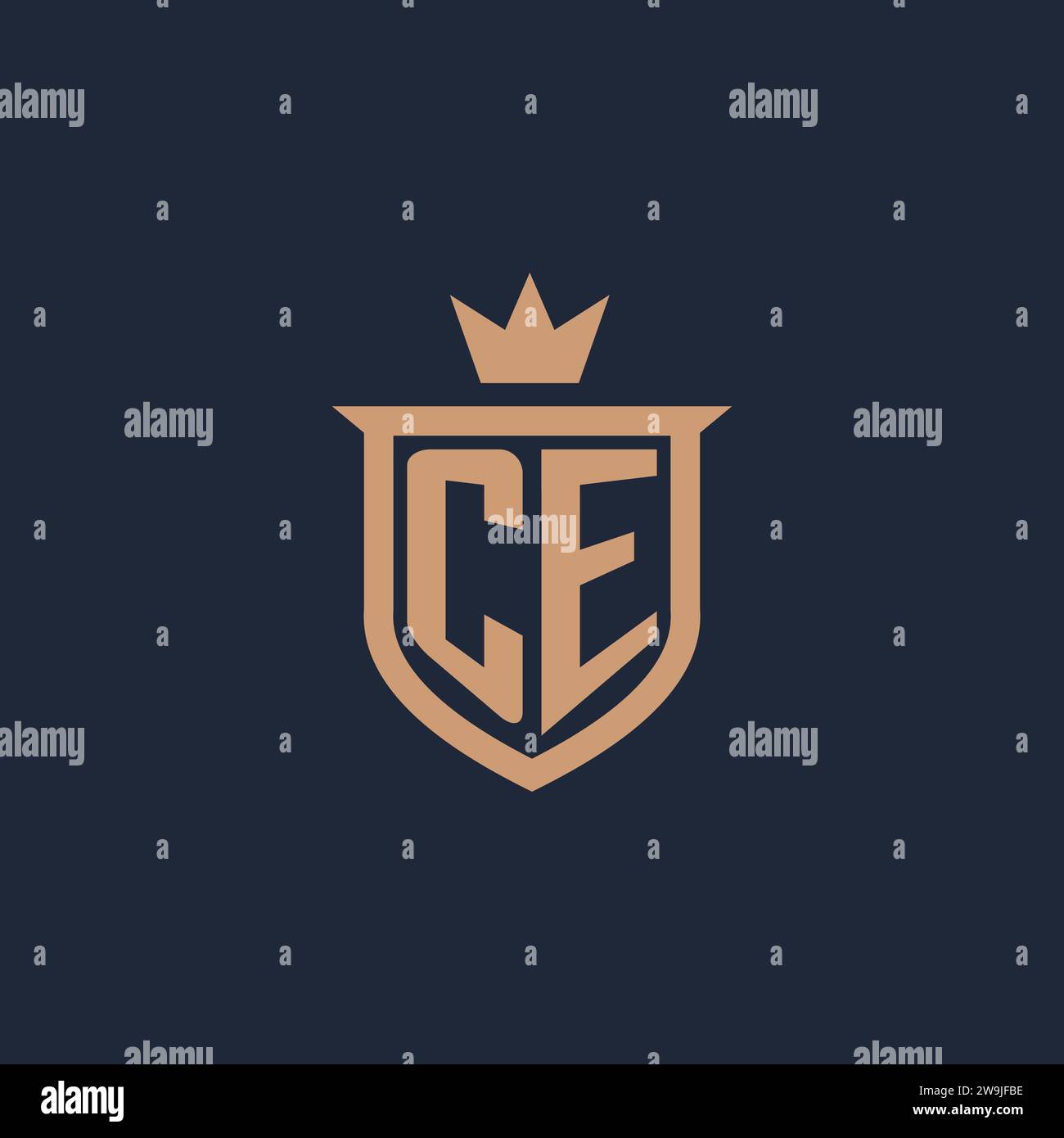 CE monogram initial logo with shield and crown style design ideas Stock ...