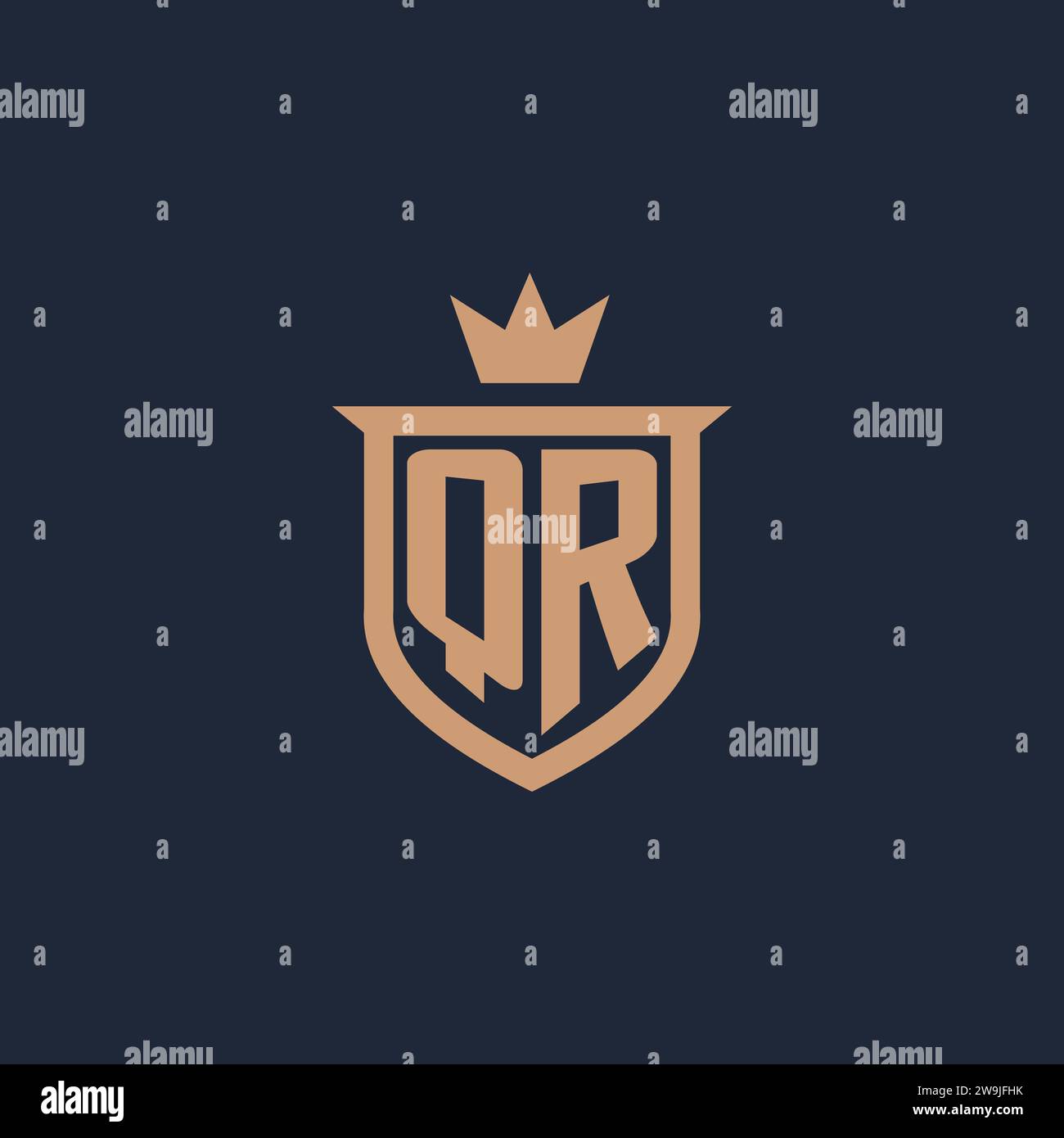 QR monogram initial logo with shield and crown style design ideas Stock ...