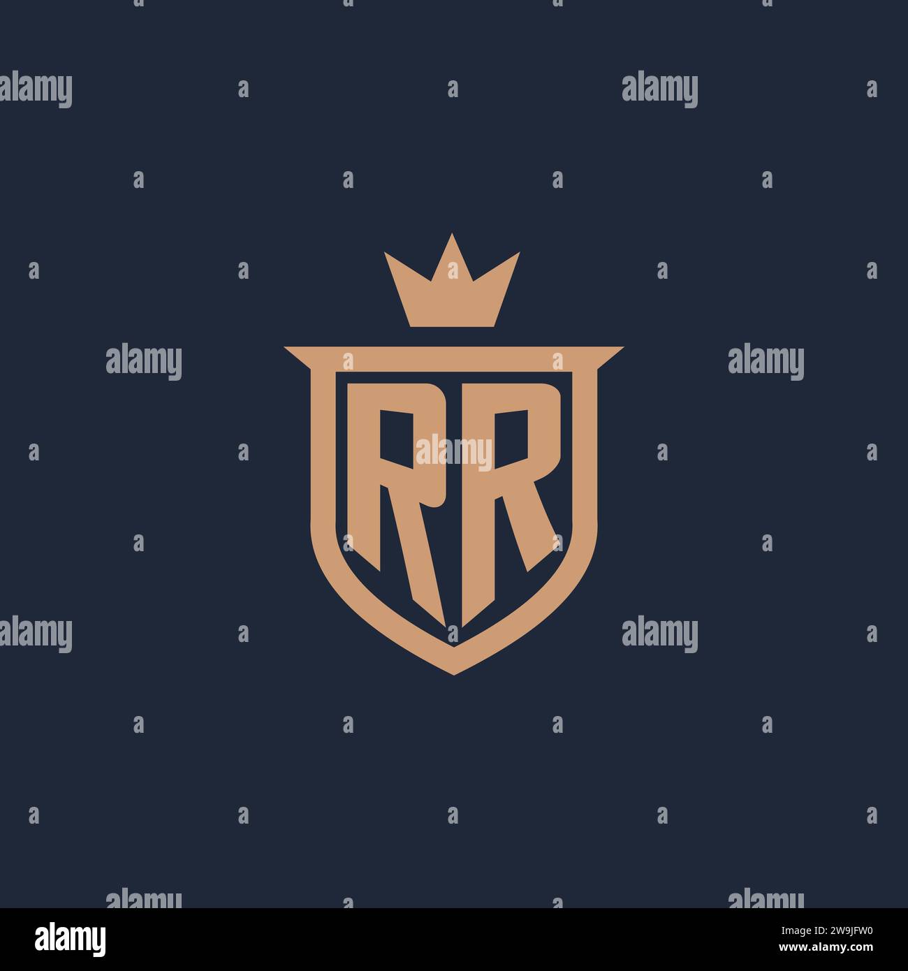 RR monogram initial logo with shield and crown style design ideas Stock ...