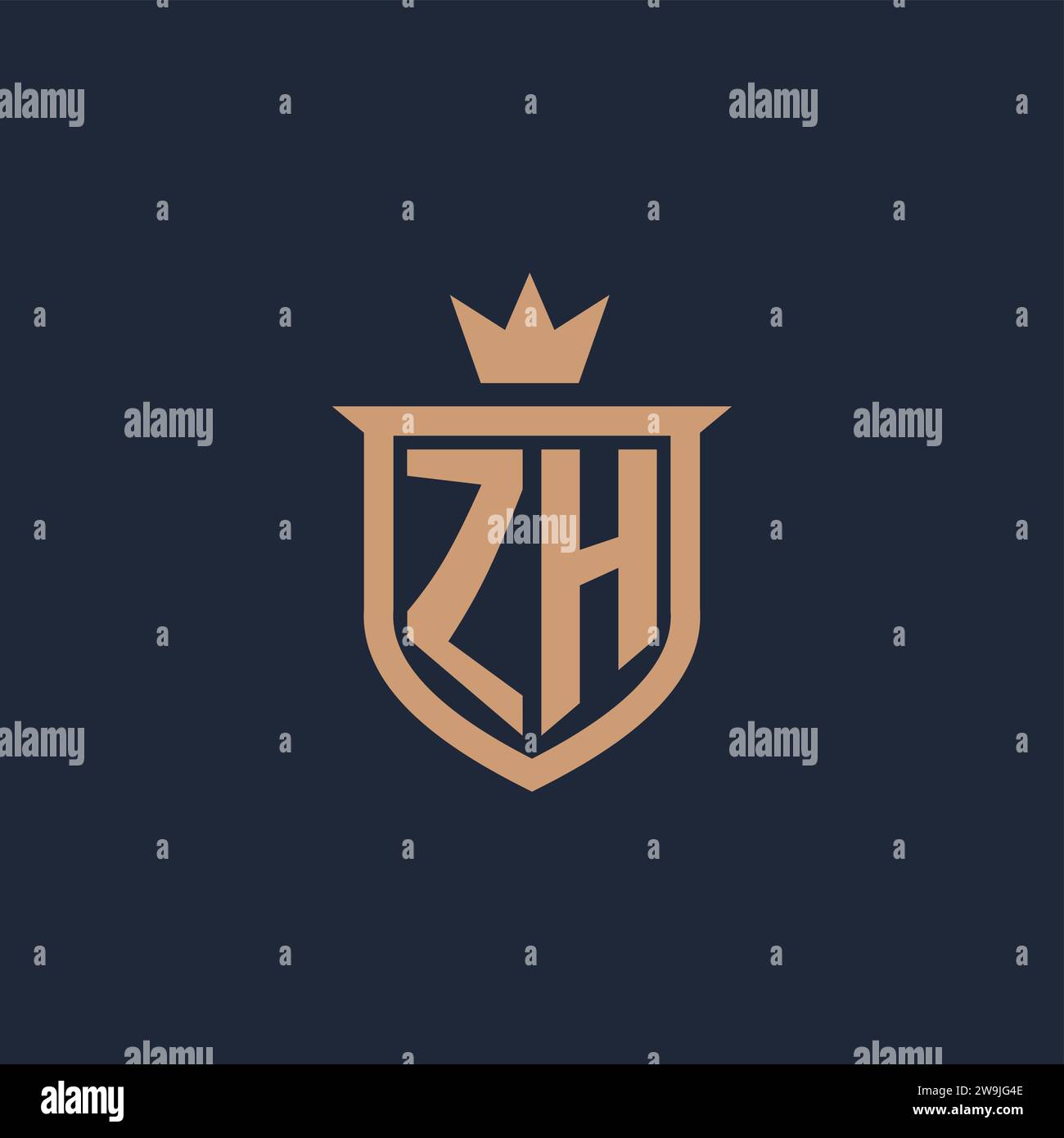 ZH monogram initial logo with shield and crown style design ideas Stock ...