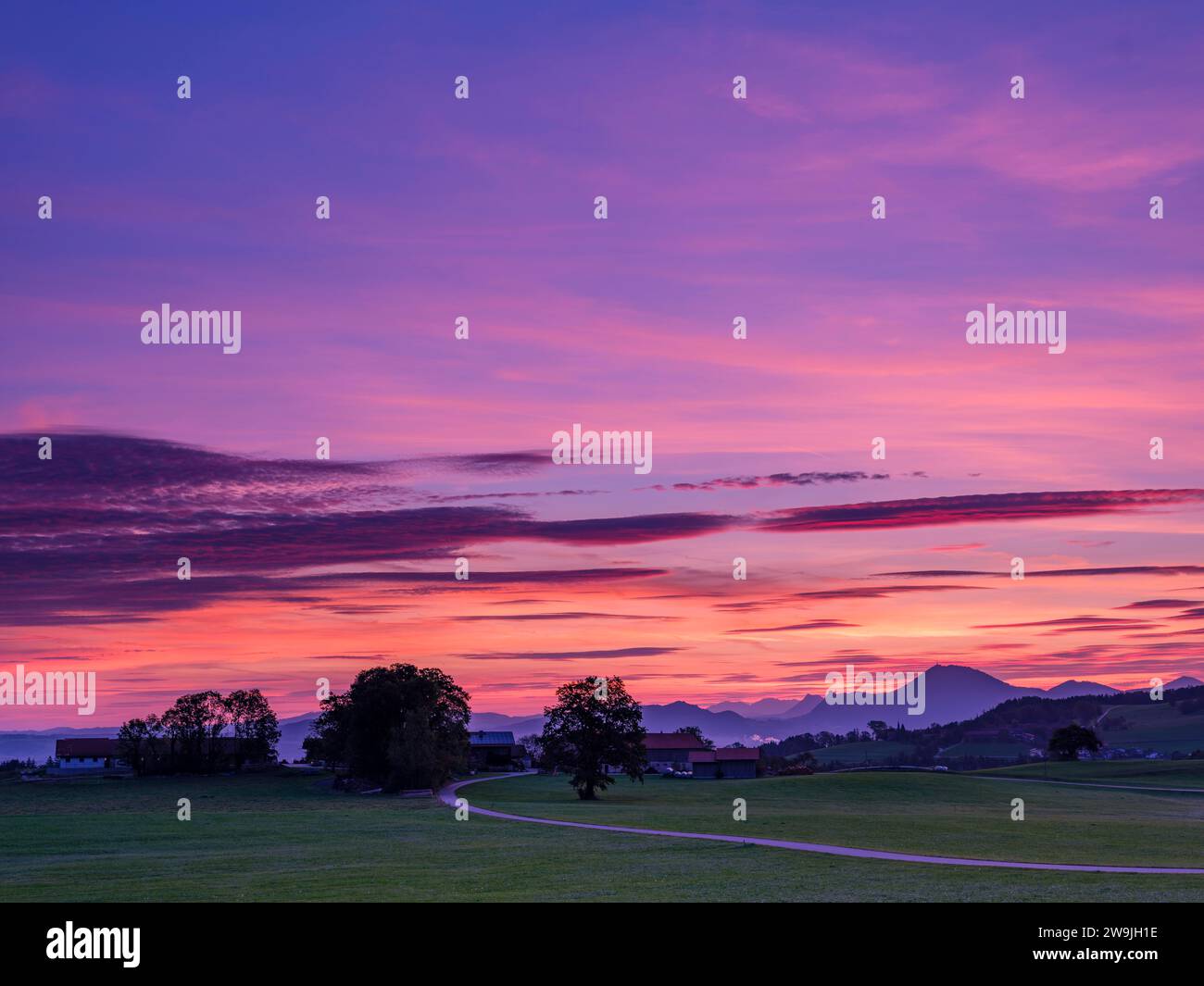 Dawn on the edge of the Alps, cultural landscape, Hoegl, Anger ...