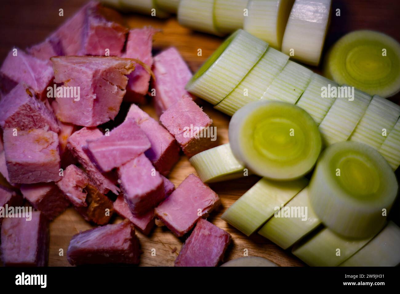 Chopped ham and leeks Stock Photo - Alamy
