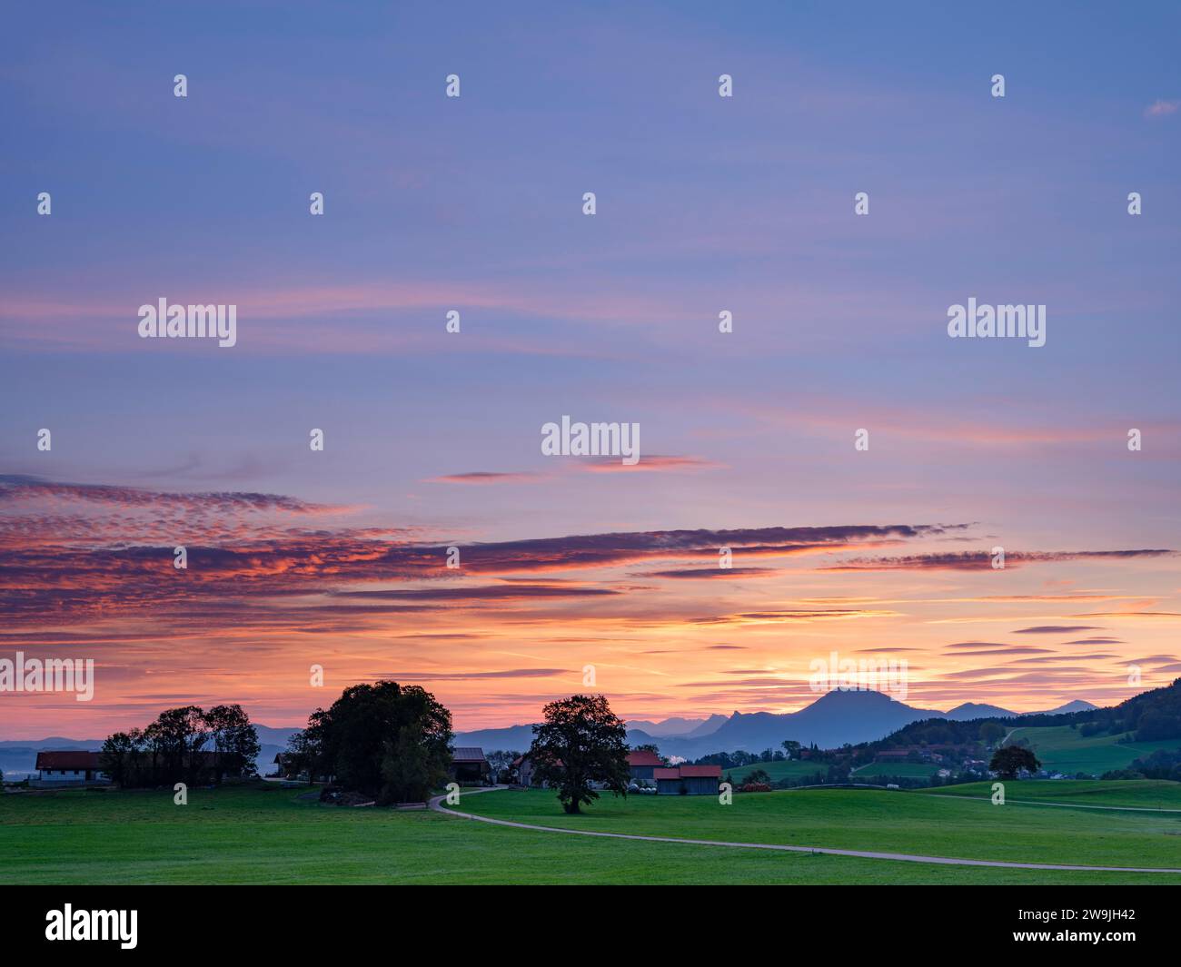 Dawn on the edge of the Alps, cultural landscape, Hoegl, Anger ...