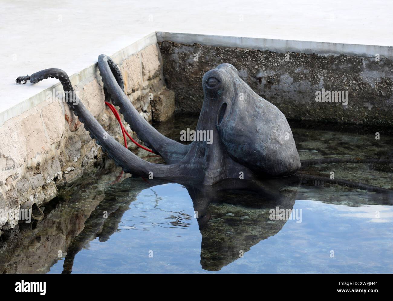 Tisno, Croatia. 28th Dec, 2023. A bronze sculpture of an octopus trying ...