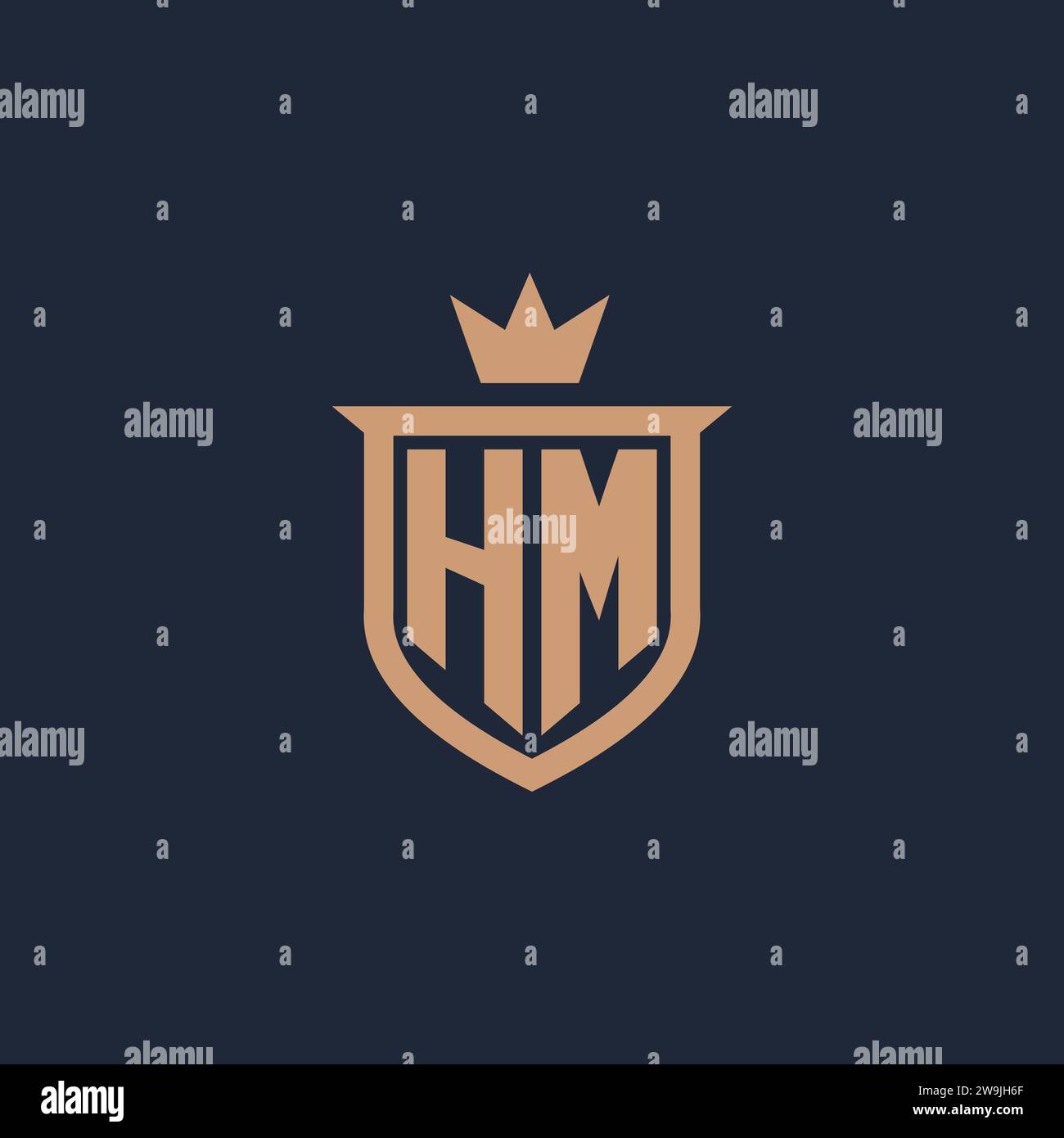HM monogram initial logo with shield and crown style design ideas Stock ...