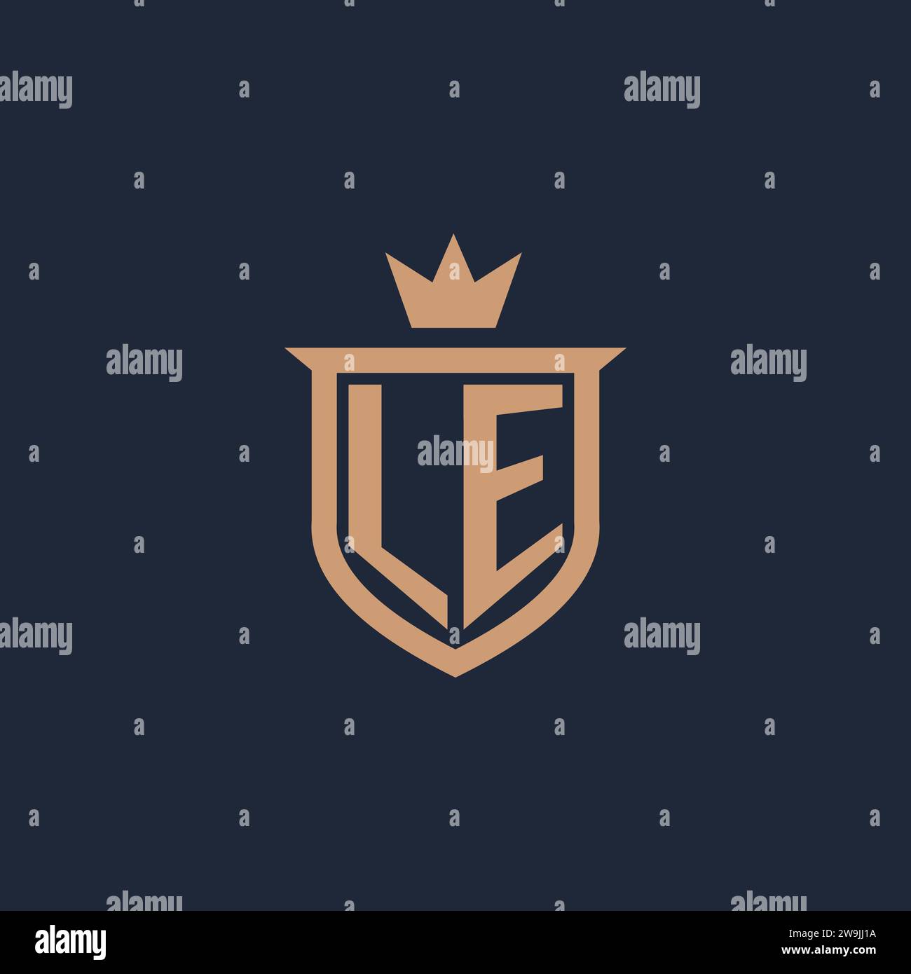 LE monogram initial logo with shield and crown style design ideas Stock ...