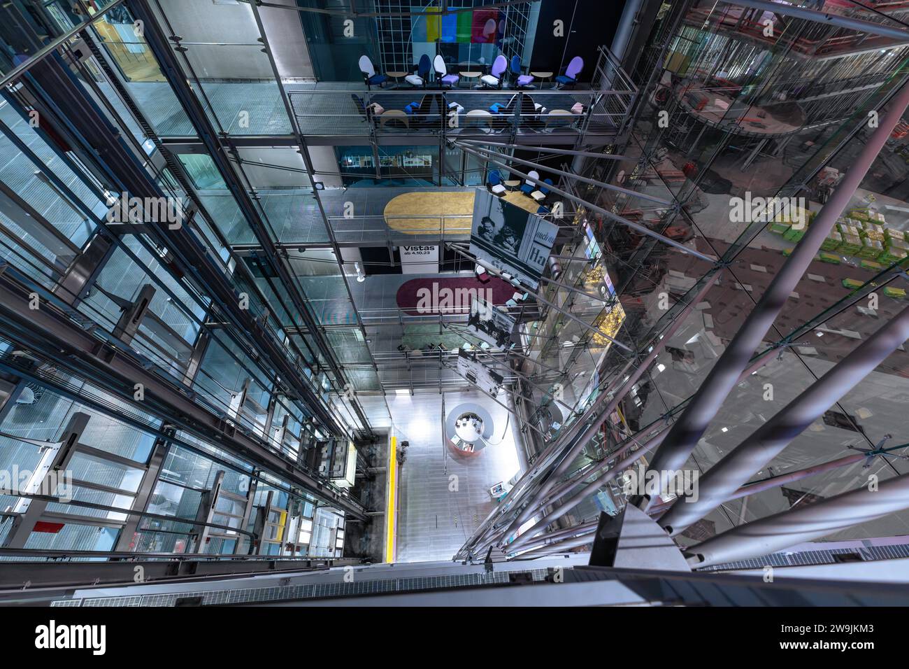 Interior of a modern building complex with escalators, Sony Centre ...