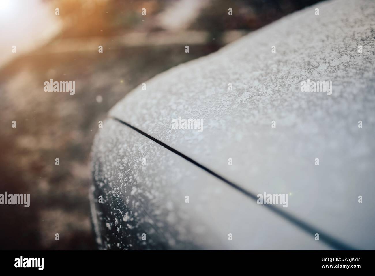 Snow on the car body, winter driving concept, car repair Stock Photo ...