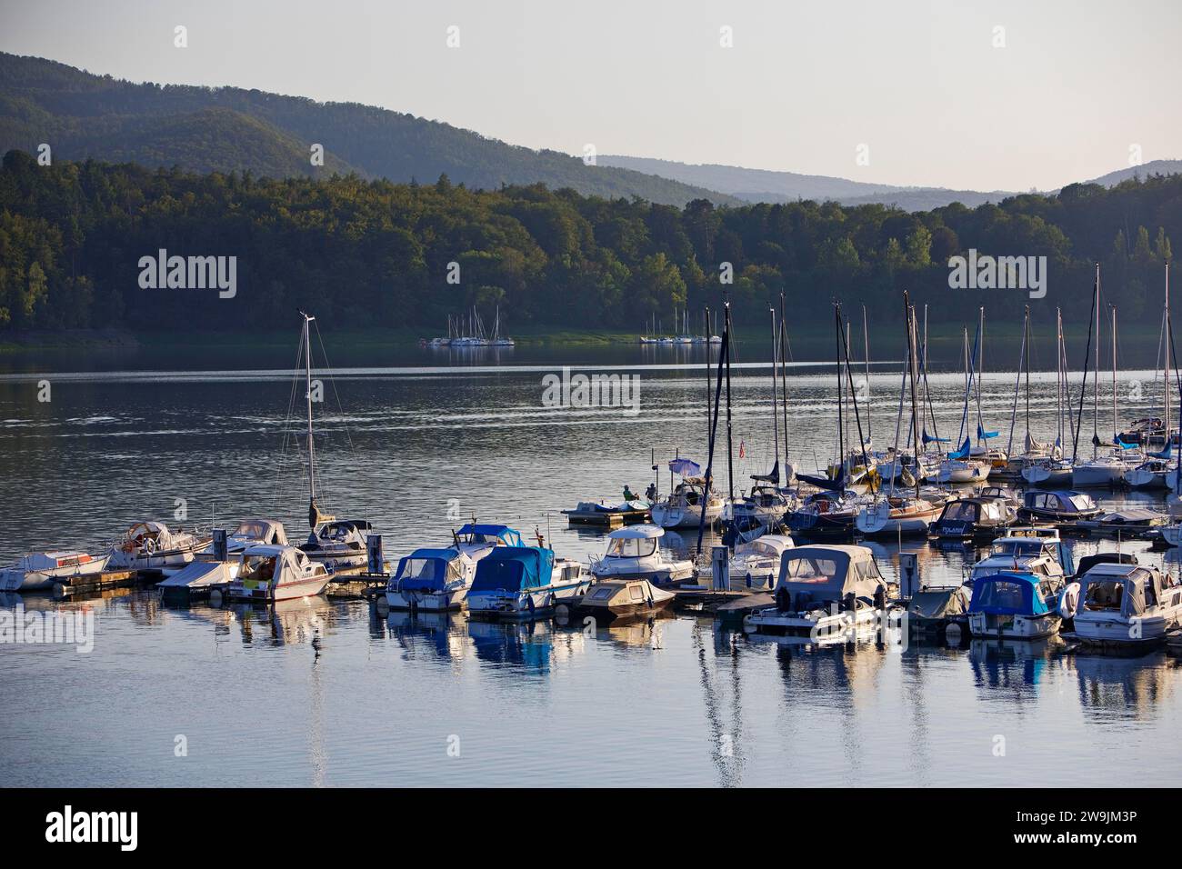 Mooring for pleasure craft on the Edersee, Edertalsperre, Edertal ...