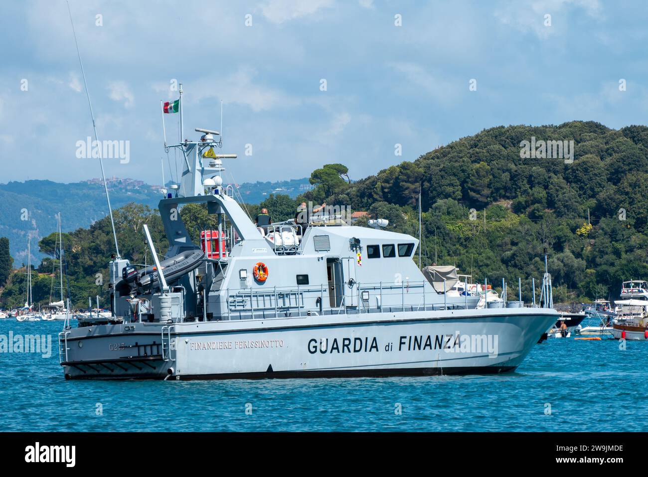 Portovenere, Italy, July 30, 2023. Finance Guard boat patrolling the ...